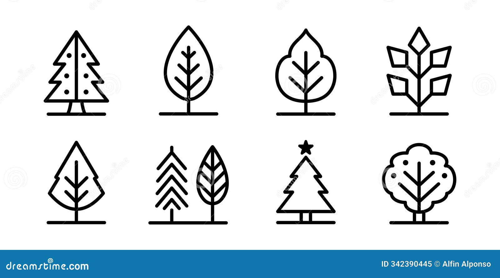 Vector Simple Tree with Outline Style Icon Set Stock Illustration ...