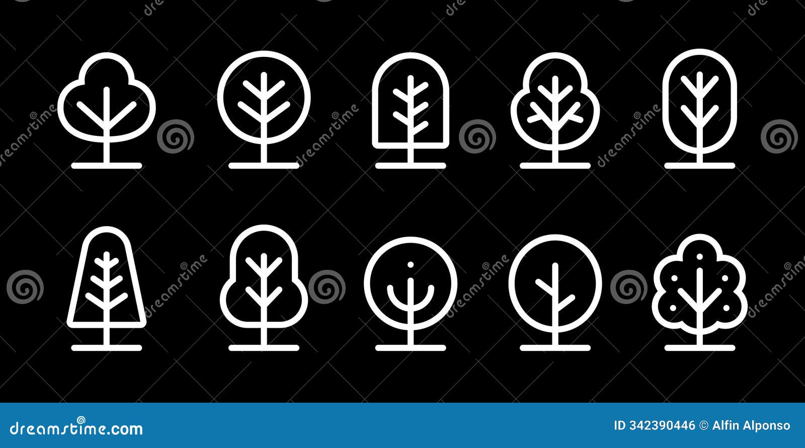 Vector Simple Tree with Outline Style Icon Set Stock Illustration ...