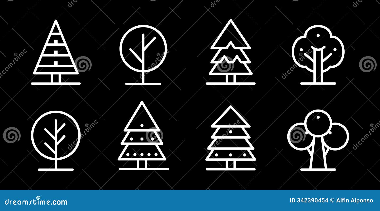 Vector Simple Tree with Outline Style Icon Set Stock Illustration ...