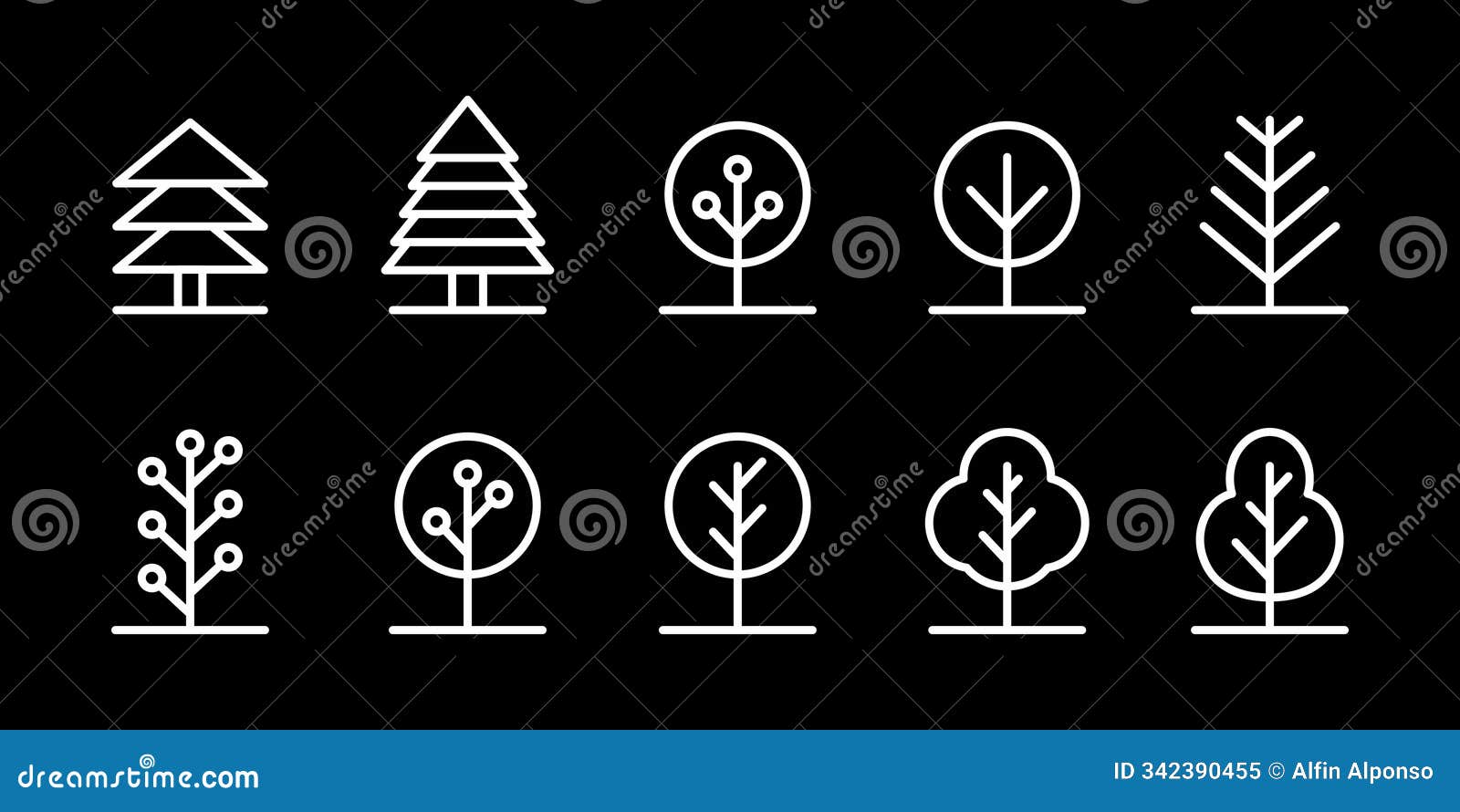 Vector Simple Tree with Outline Style Icon Set Stock Illustration ...