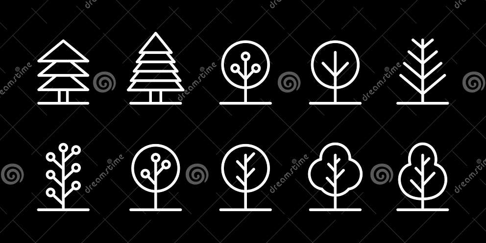 Vector Simple Tree with Outline Style Icon Set Stock Illustration ...