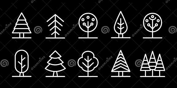Vector Simple Tree with Outline Style Icon Set Stock Illustration ...