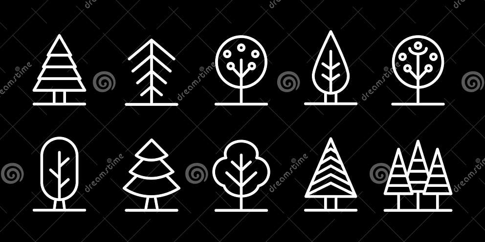 Vector Simple Tree with Outline Style Icon Set Stock Illustration ...