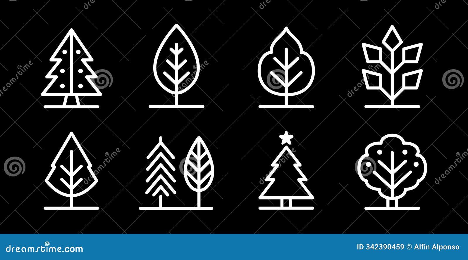 Vector Simple Tree with Outline Style Icon Set Stock Illustration ...