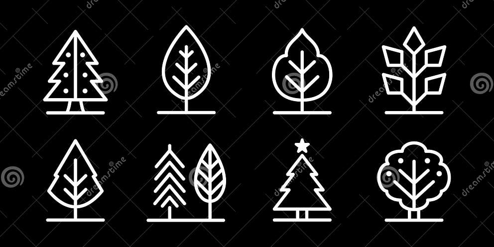 Vector Simple Tree with Outline Style Icon Set Stock Illustration ...