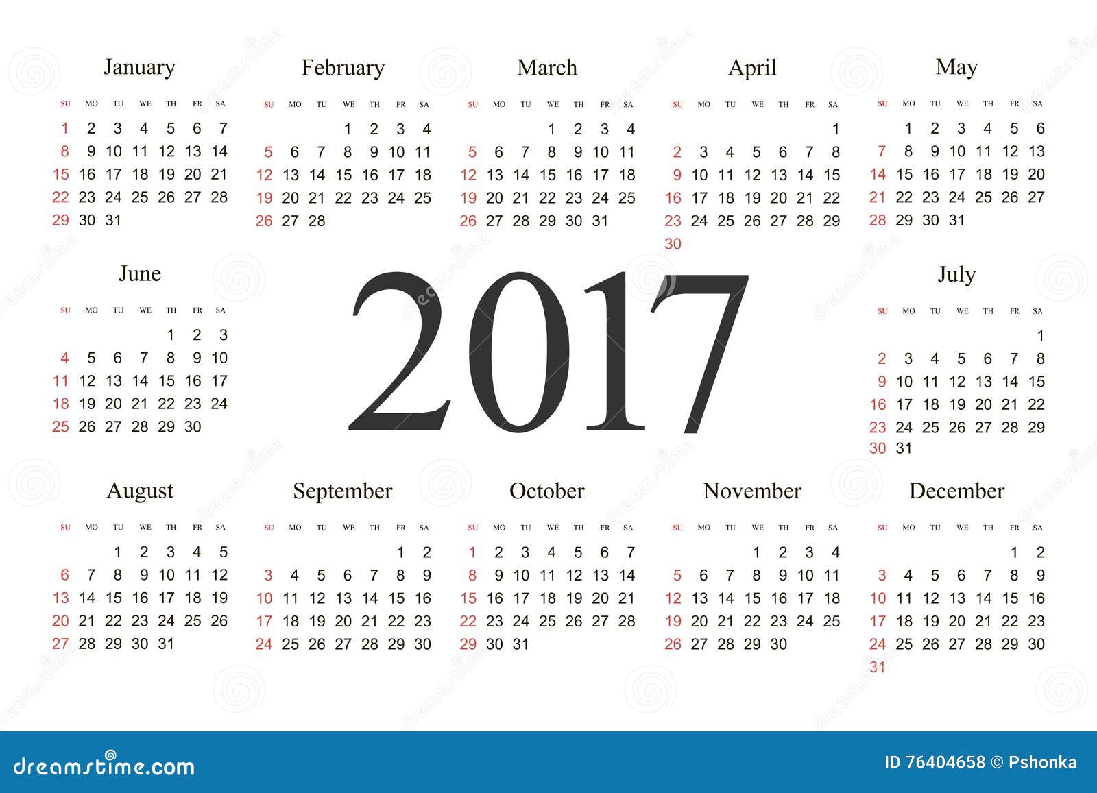 Vector Simple 2017 Year Calendar Stock Vector - Illustration of page ...