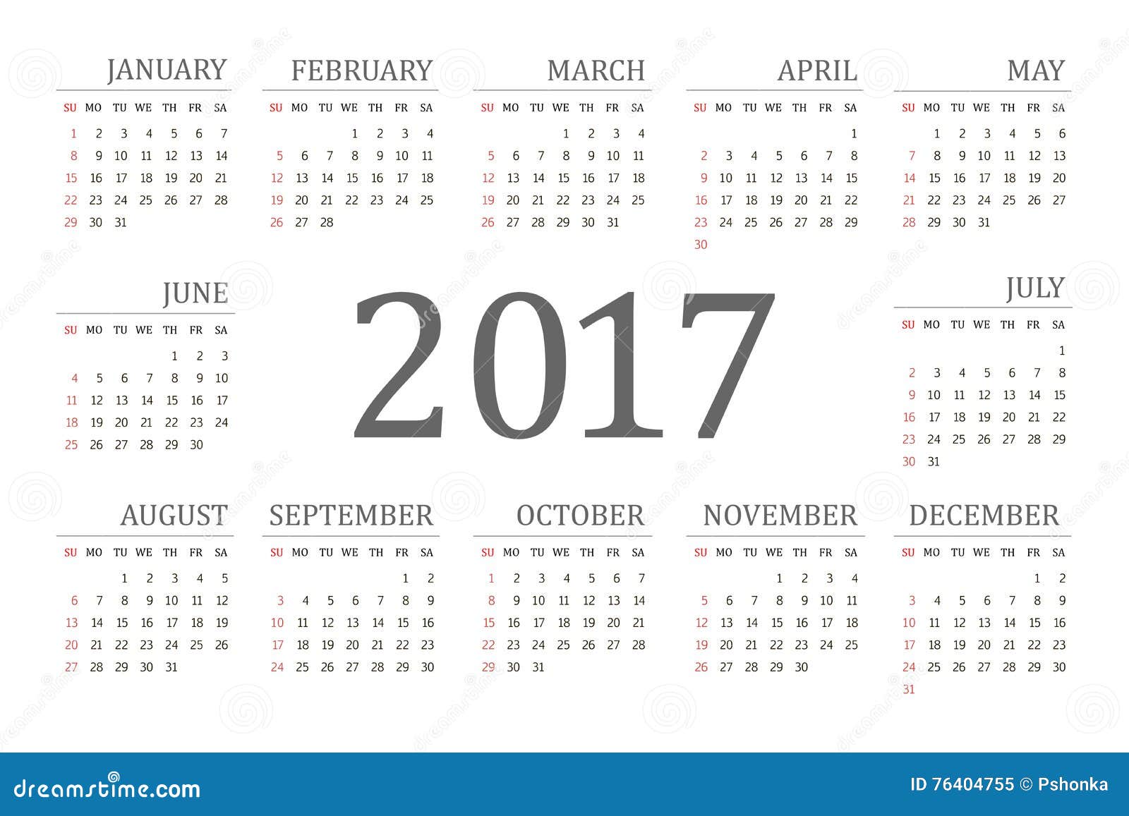 Vector Simple 2017 Year Calendar Stock Illustration - Illustration of ...