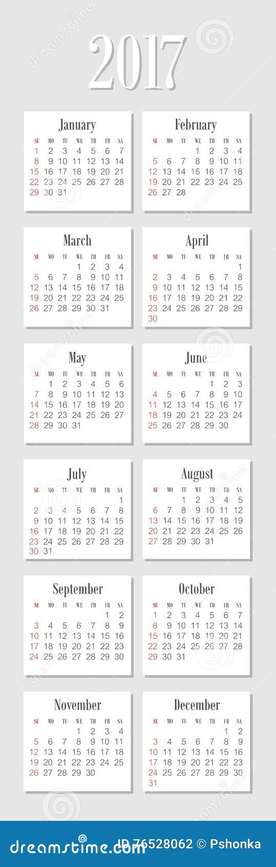 Vector Simple 2017 Year Calendar Stock Illustration - Illustration of ...