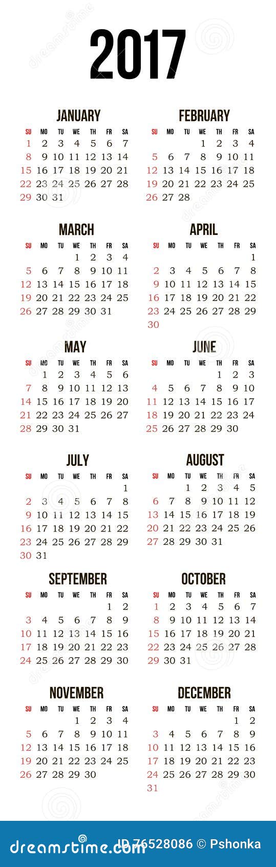 Vector Simple 2017 Year Calendar Stock Illustration - Illustration of ...