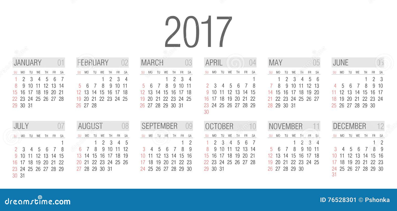 Vector Simple 2017 Year Calendar Stock Illustration - Illustration of ...