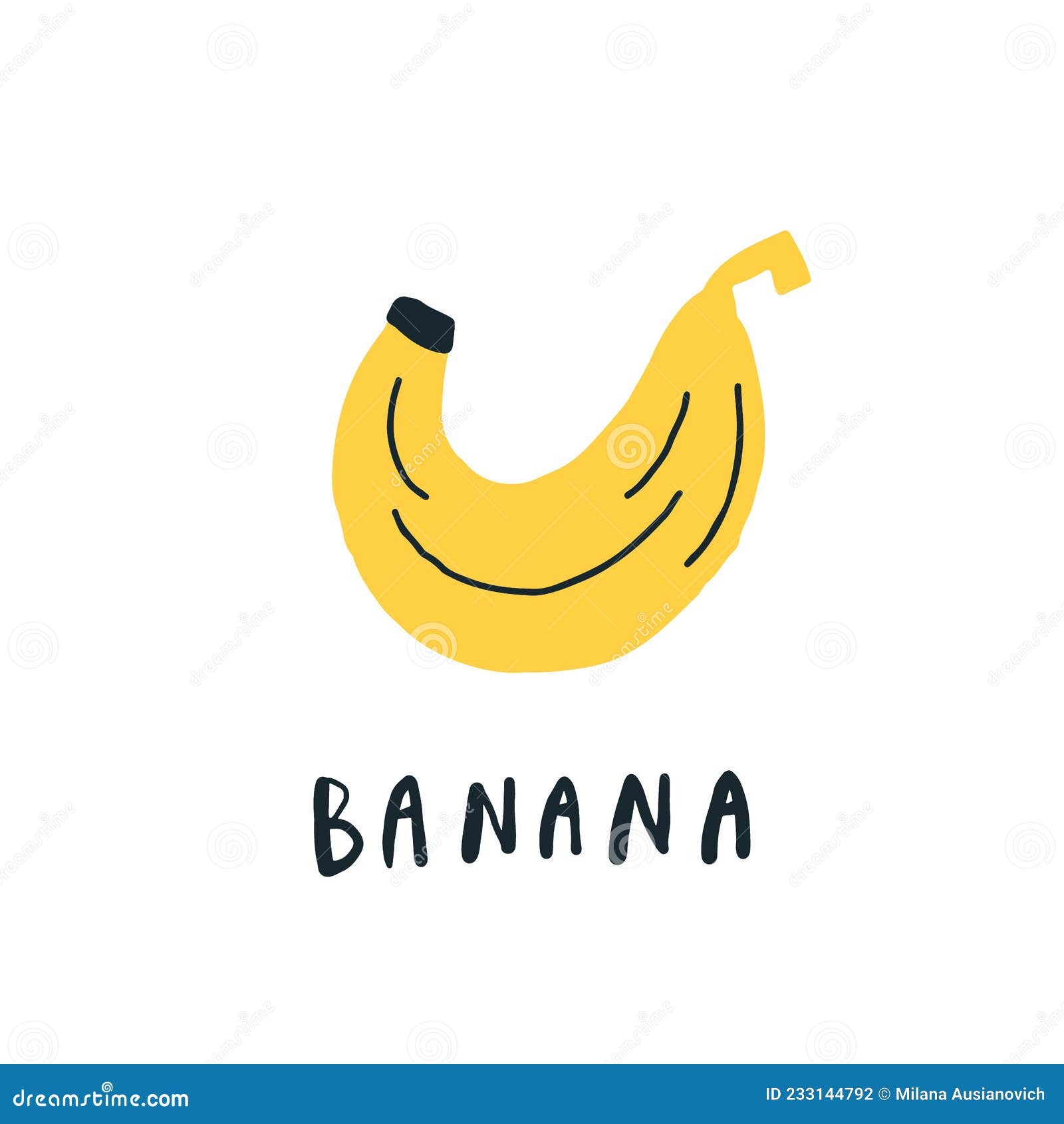 Vector Simplified Banana Drawing, Handwritten Word Stock Vector ...