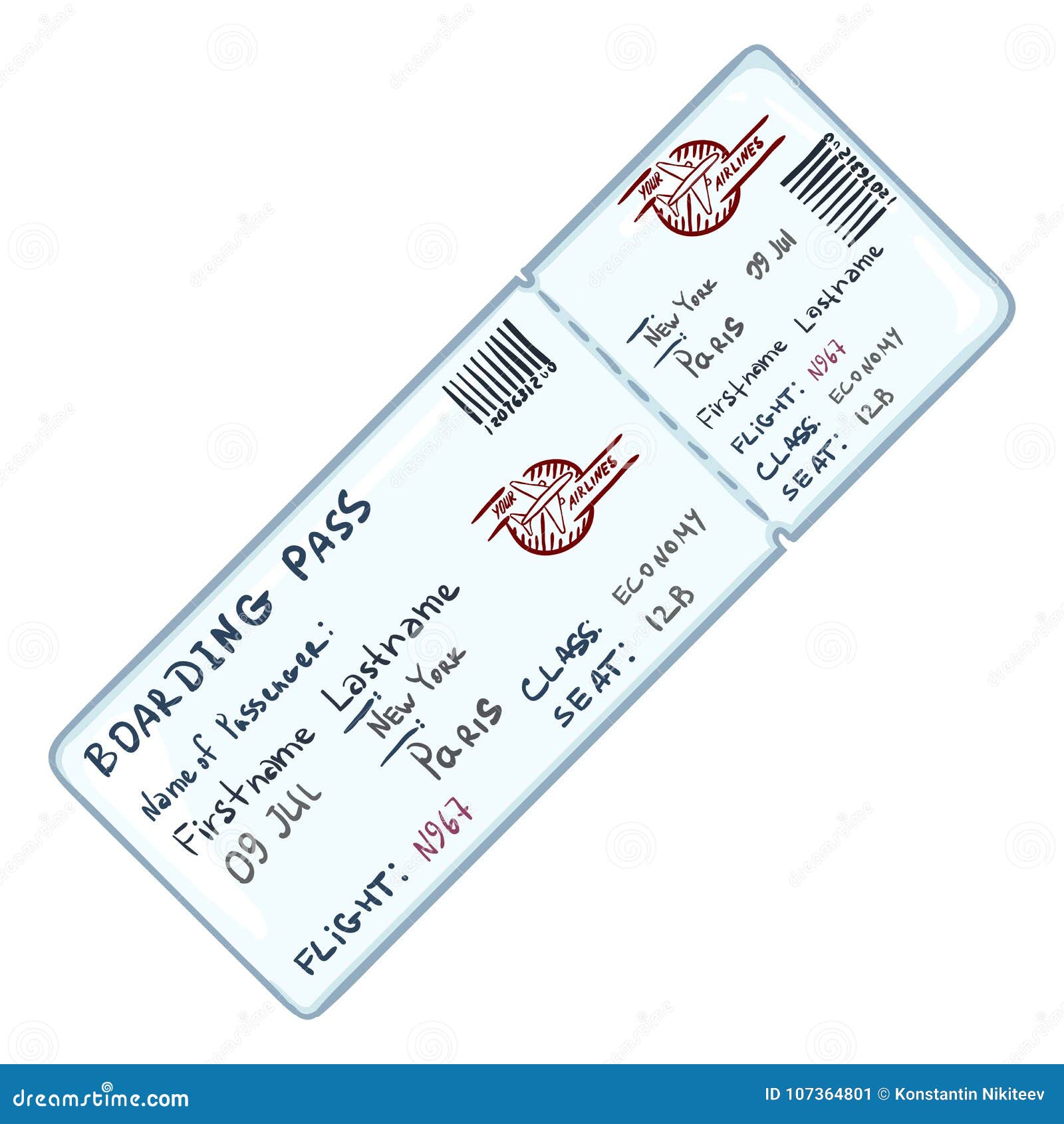 Vector Single Cartoon Blue Avia Ticket Stock Vector - Illustration of ...