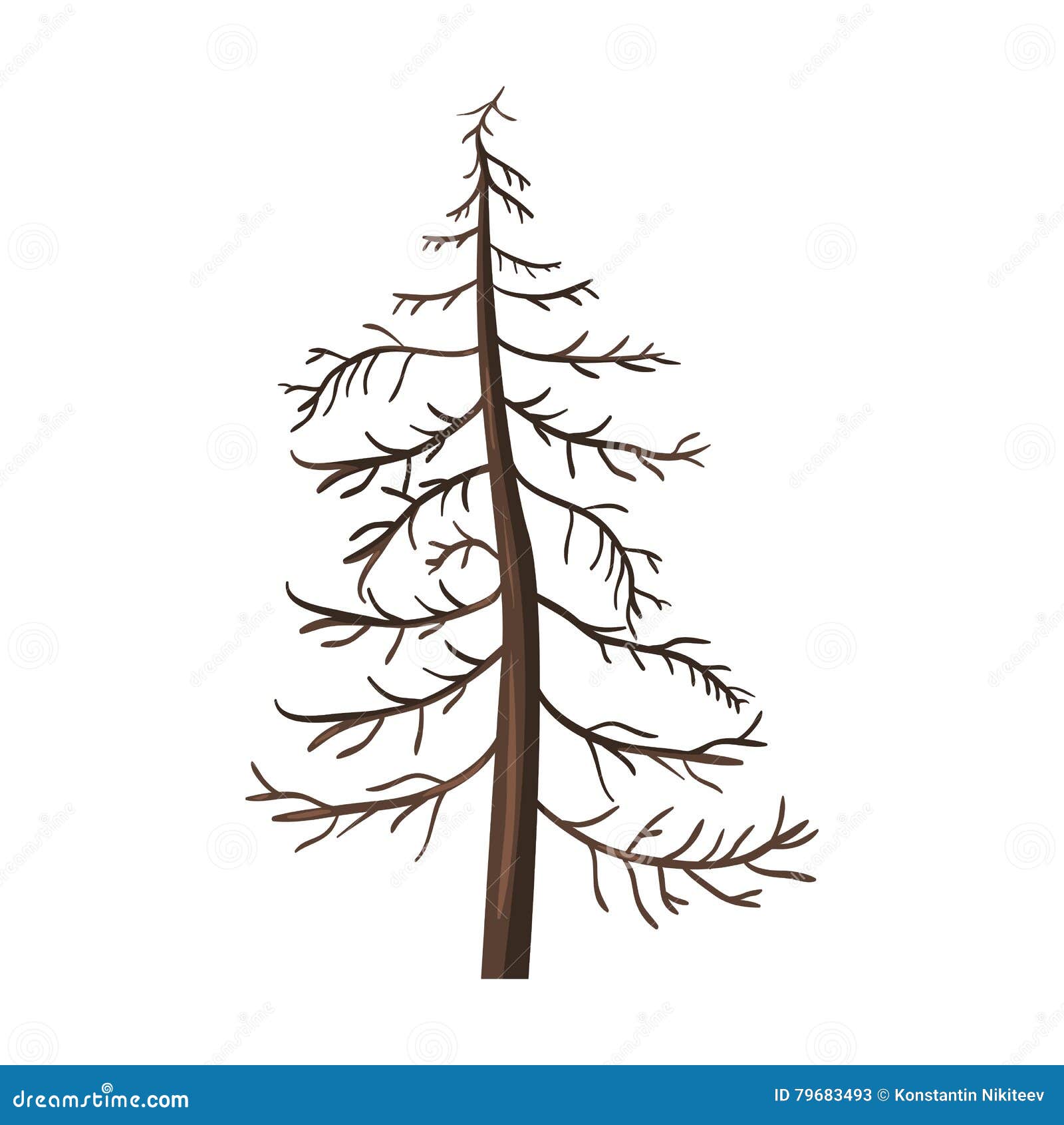 Cartoon Bare Tree Silhouette Isolated On White Background. Vector ...