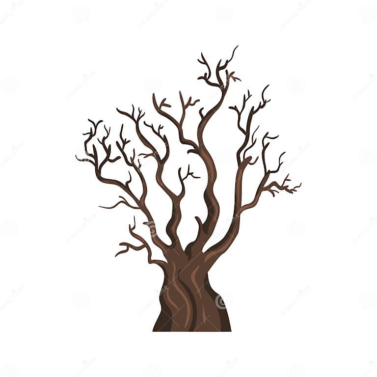 Vector Single Cartoon Brown Bare Tree Stock Vector - Illustration of ...