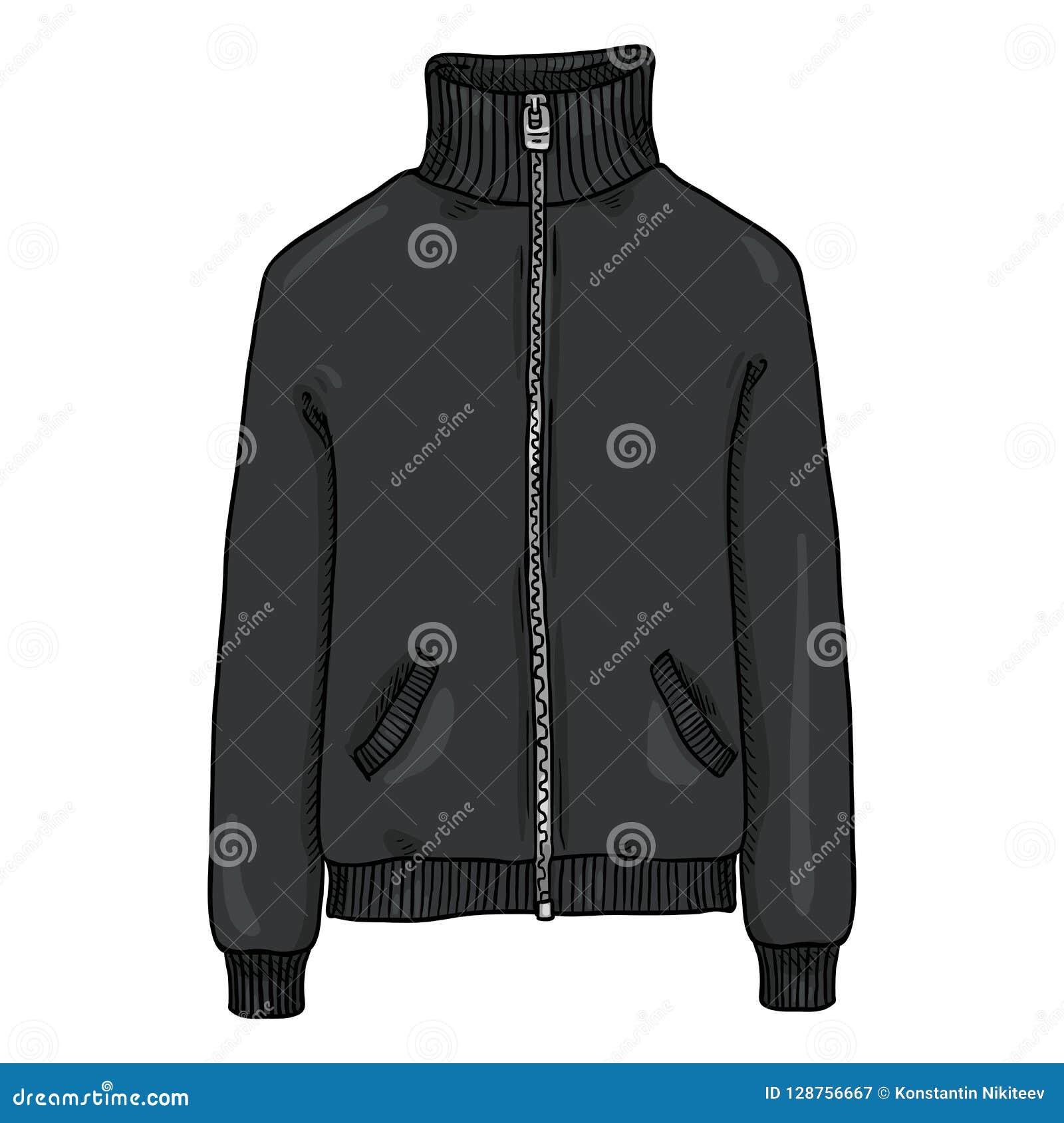 Vector Single Cartoon Illustration - Black Sport Jacket with ZIpper ...