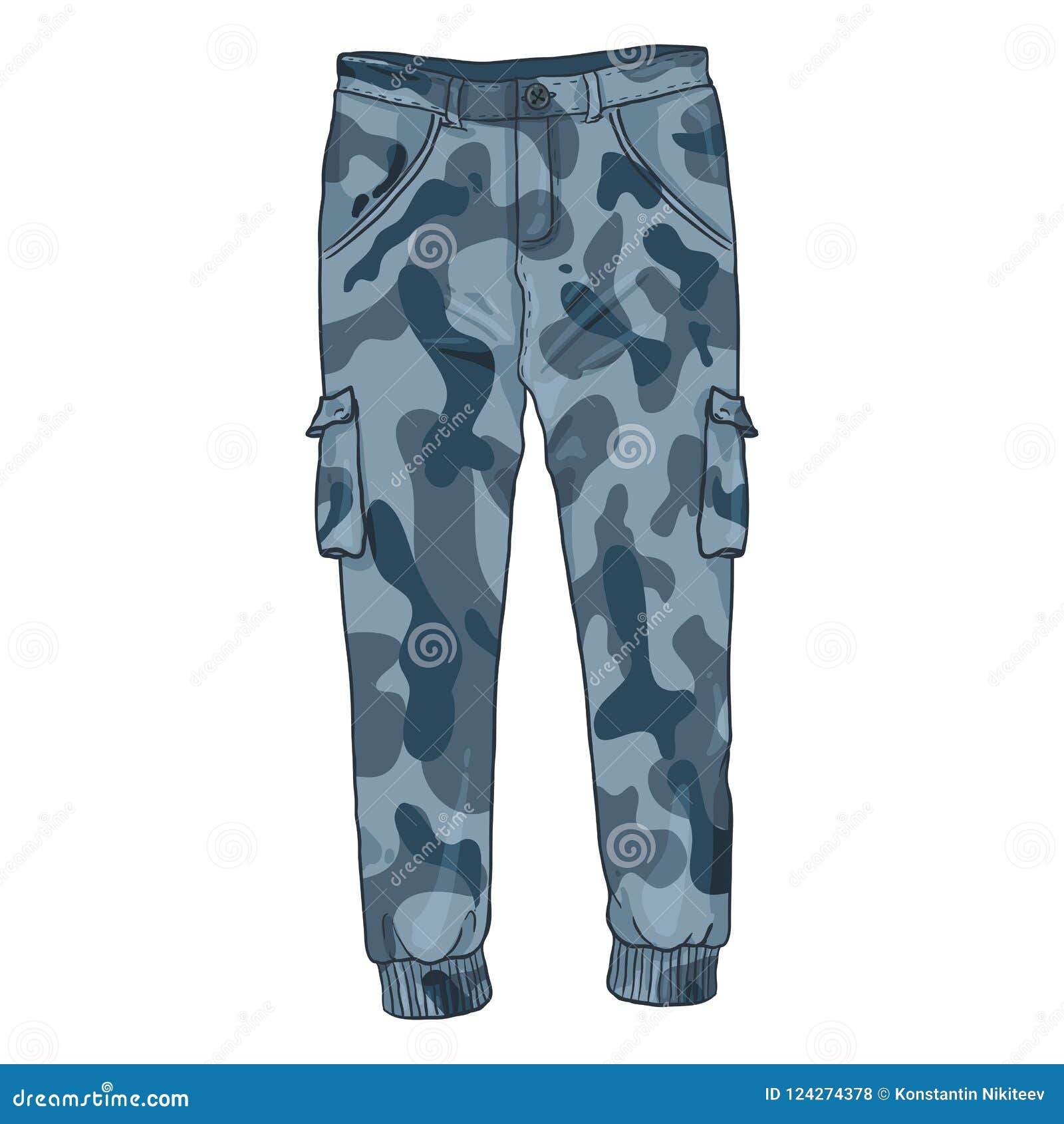Vector Single Cartoon Illustration - Blue Camouflage Cargo Pants Stock ...