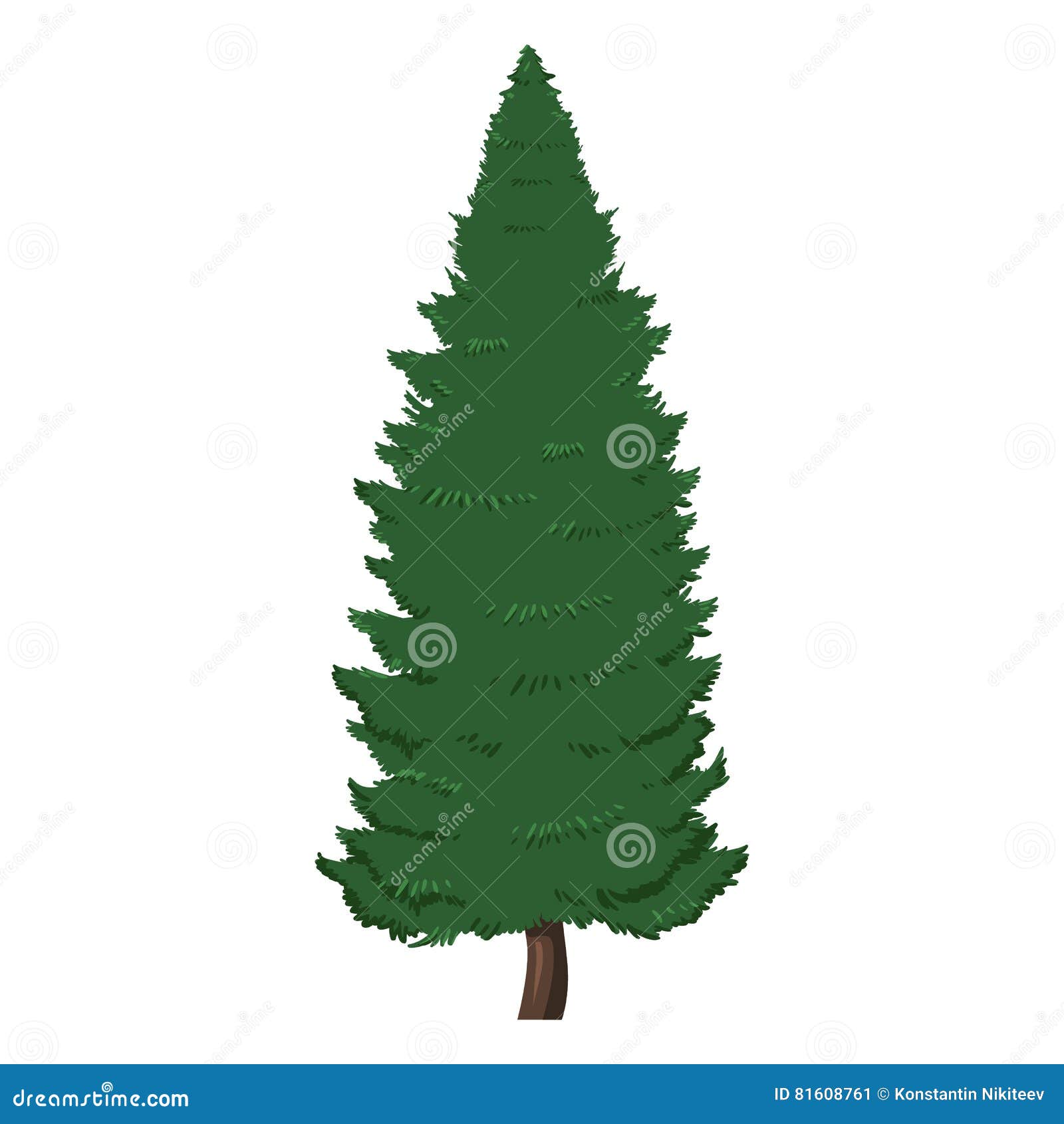 Vector Single Cartoon Pine Tree on White Background Stock Vector ...