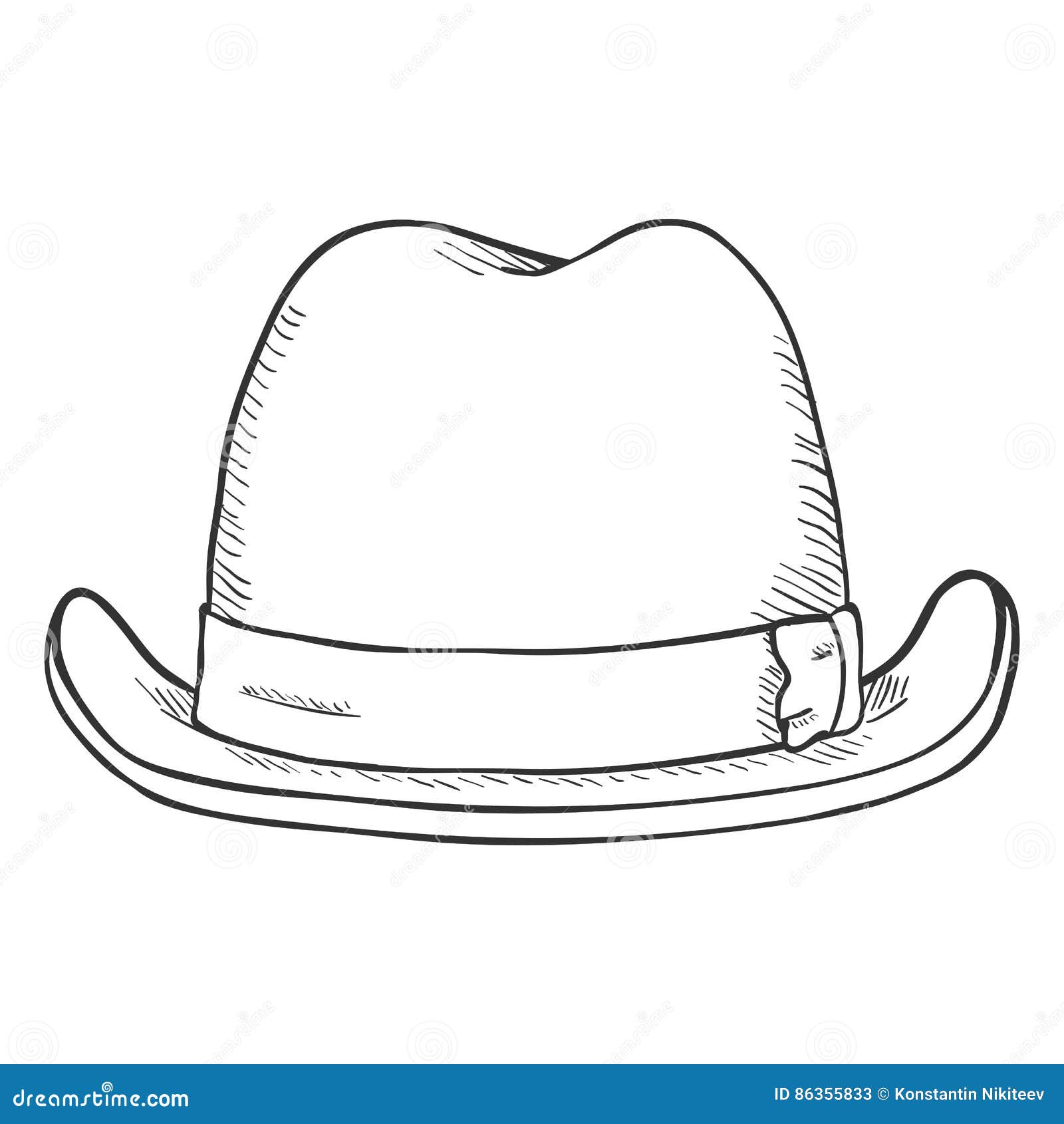 Vector Single Sketch Classic Homburg Hat Stock Vector - Illustration of ...