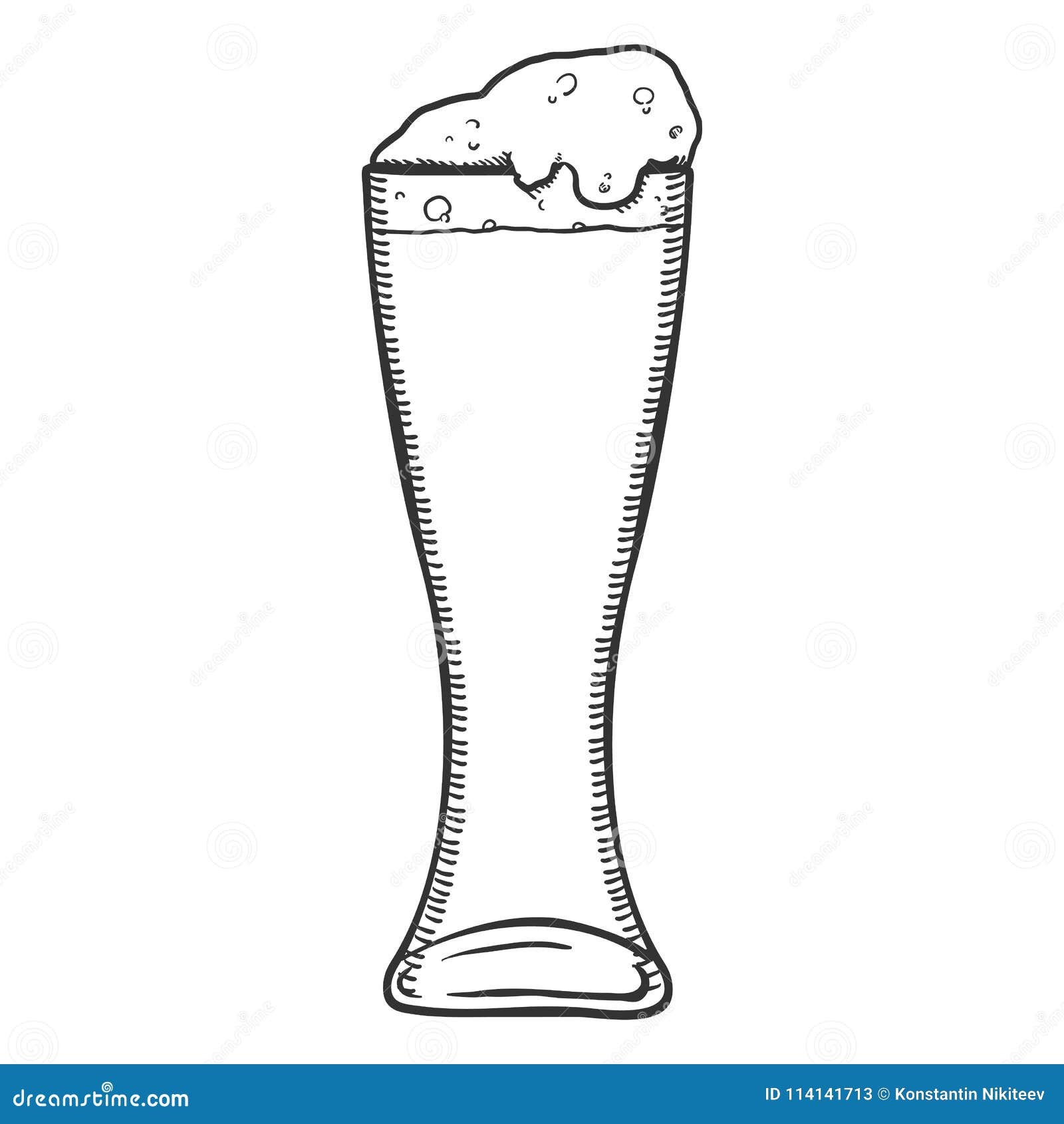 Vector Sketch Glass of Beer with Foam Stock Vector - Illustration of ...