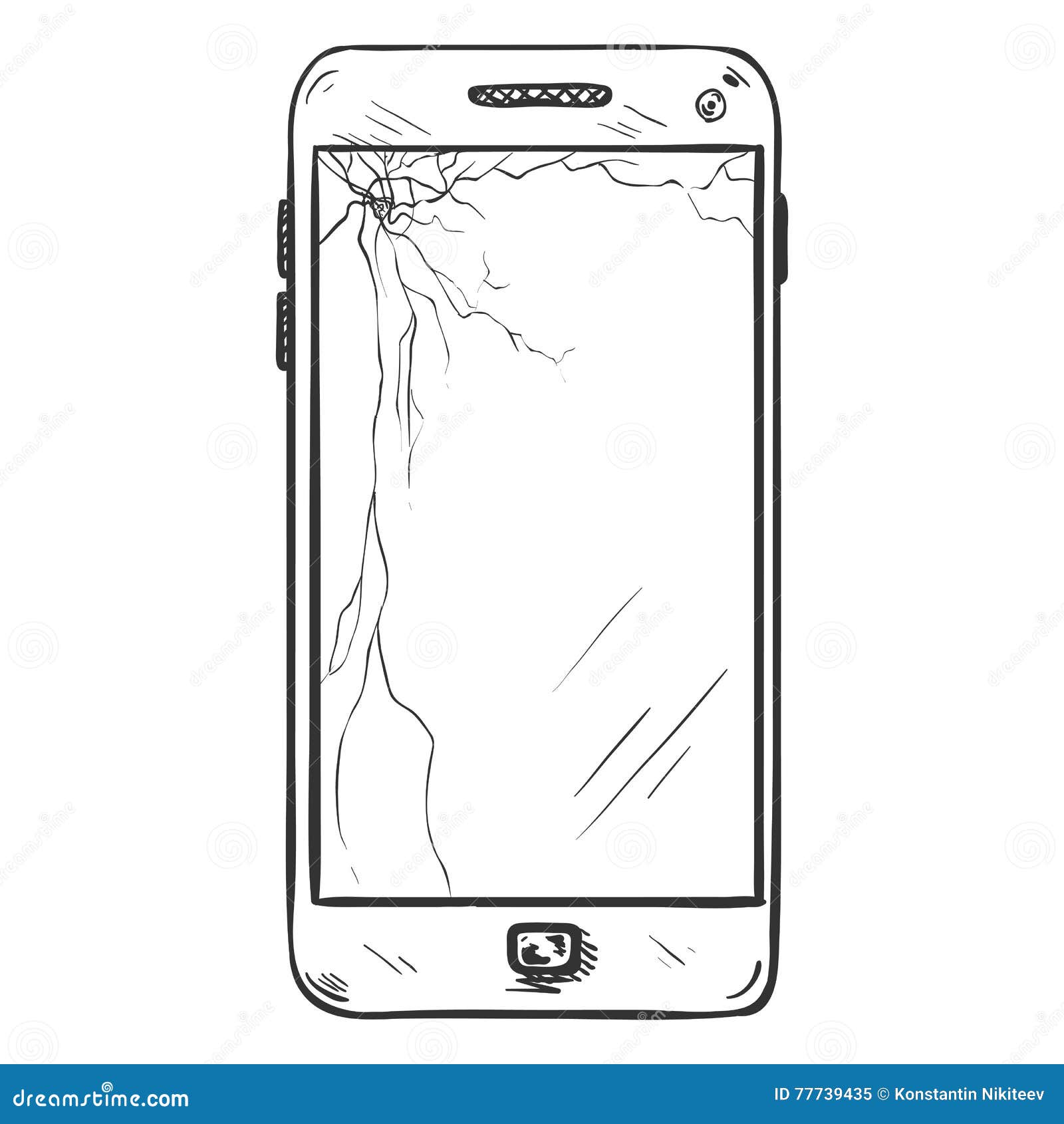 Vector Single Sketch Smartphone with Broken Display Stock Vector ...
