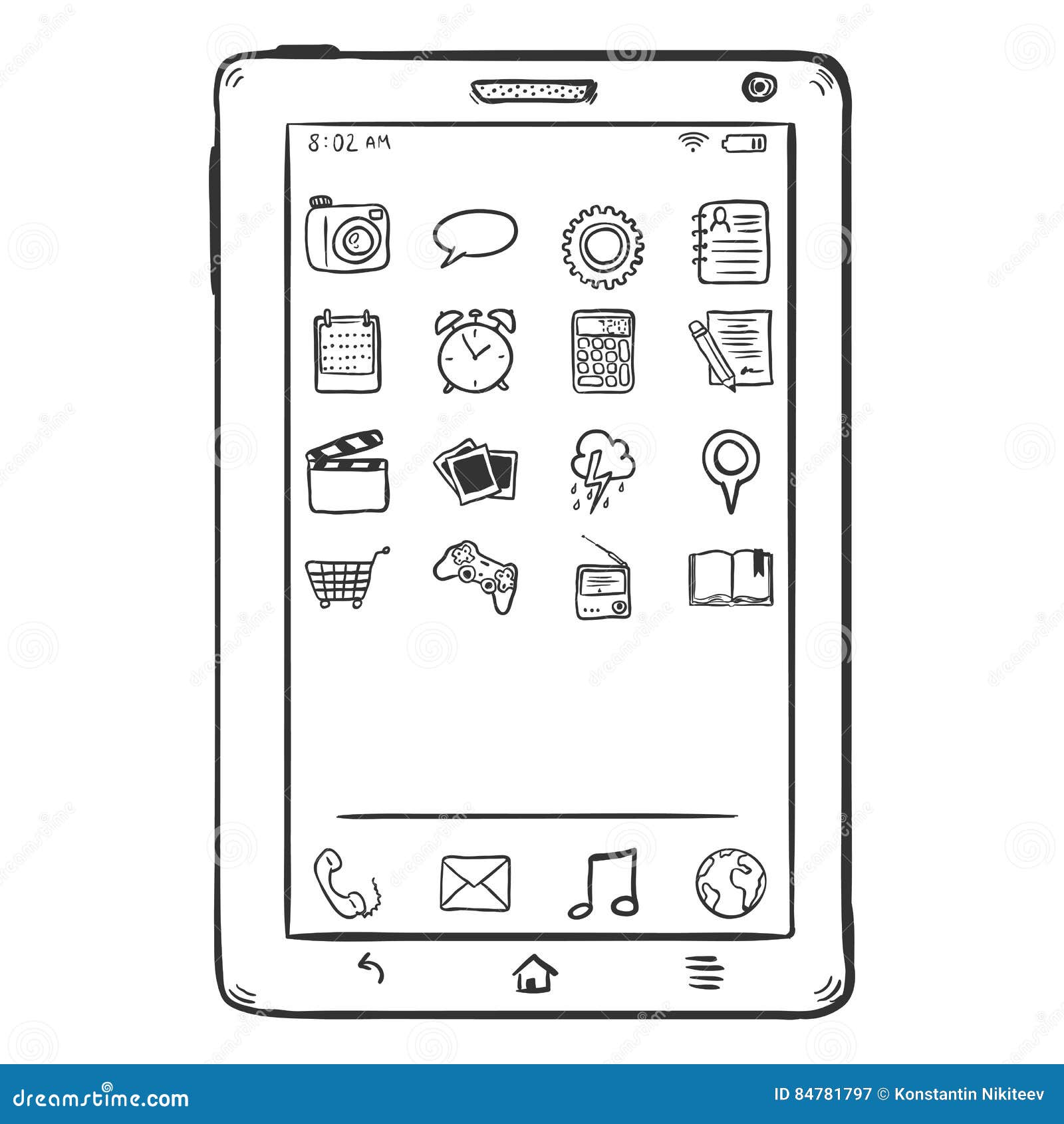 Vector Single Sketch Tablet PC with Mobile Icons Stock Vector ... Vector Single Sketch Tablet PC with Mobile Icons Stock Vector ...