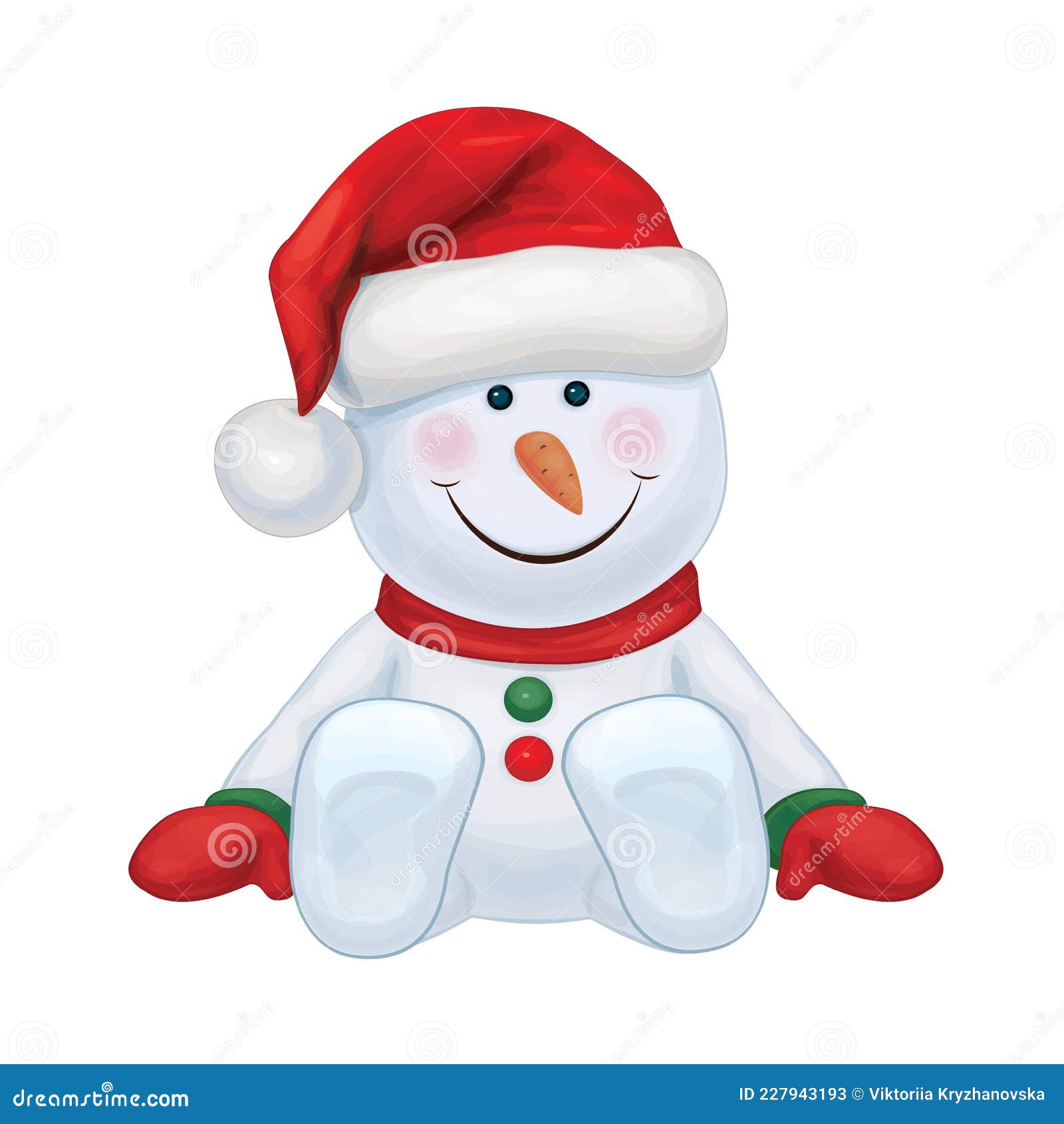 Vector Sitting Snowman Cartoon. Cute Snowman in Santa Cap Stock Vector ...