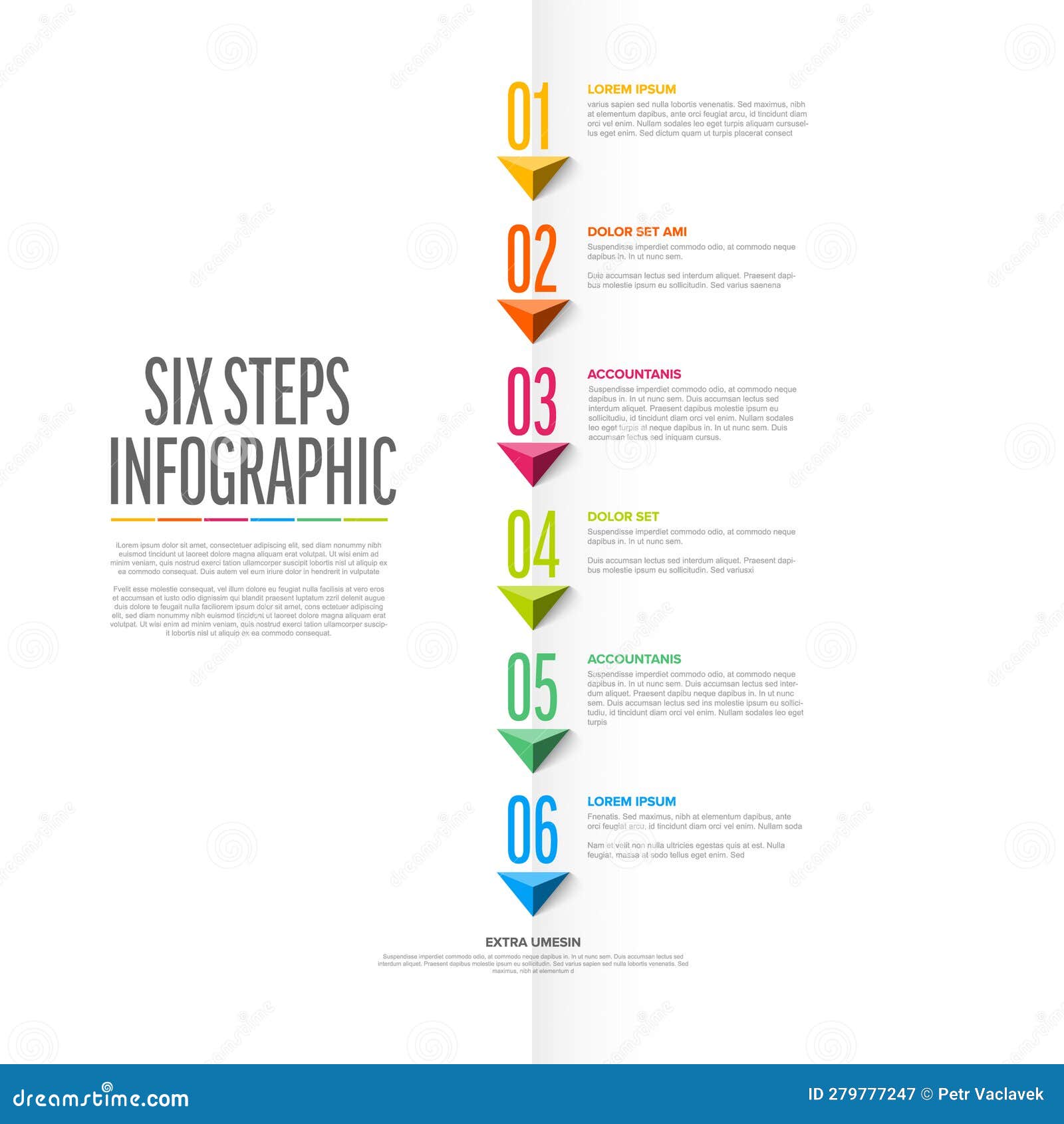 Vector Six Steps Vertical Progress Template with Big Arrows and Numbers ...