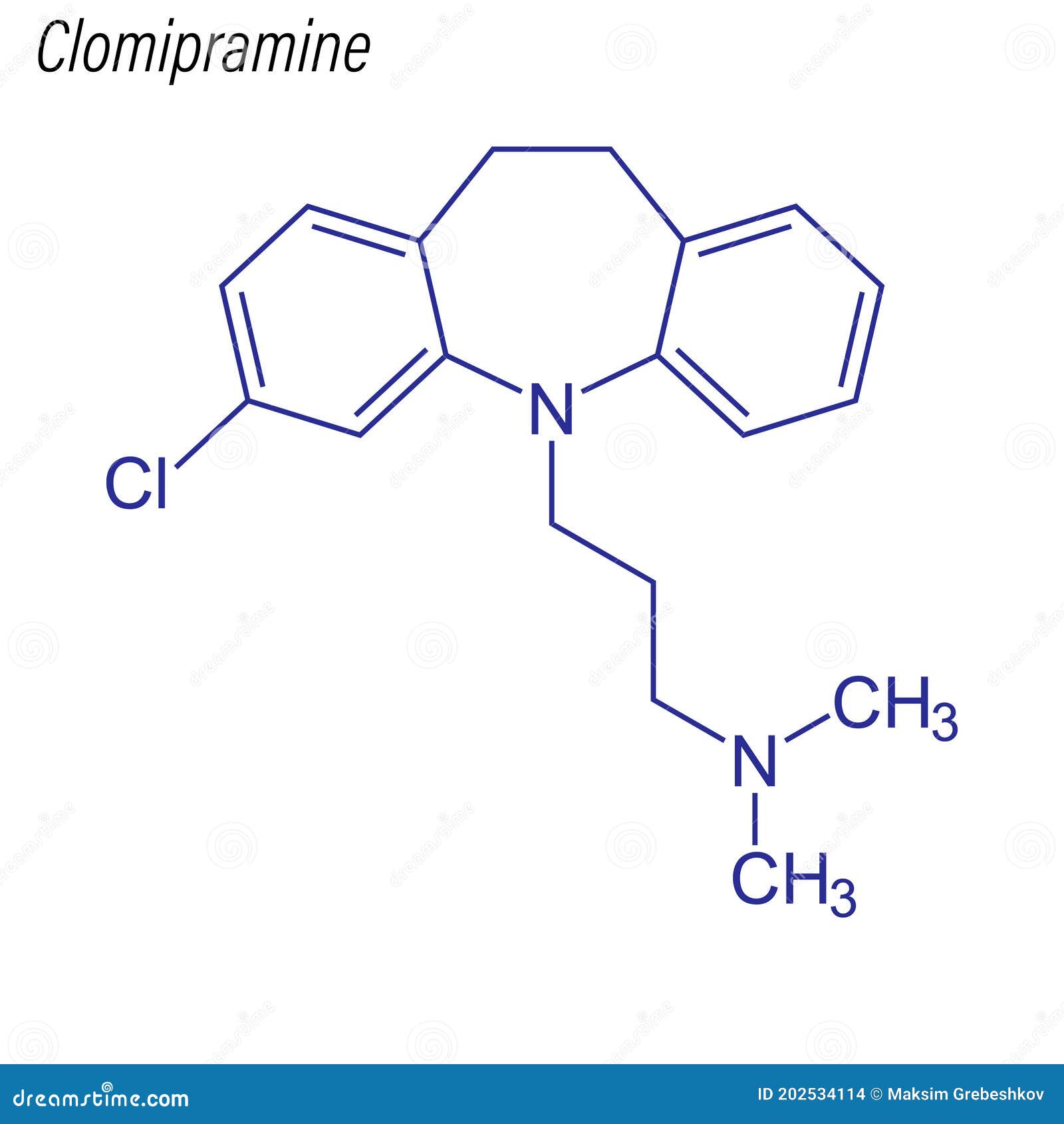 Clomipramine Molecule, Molecular Structures, Tricyclic Antidepressant ...
