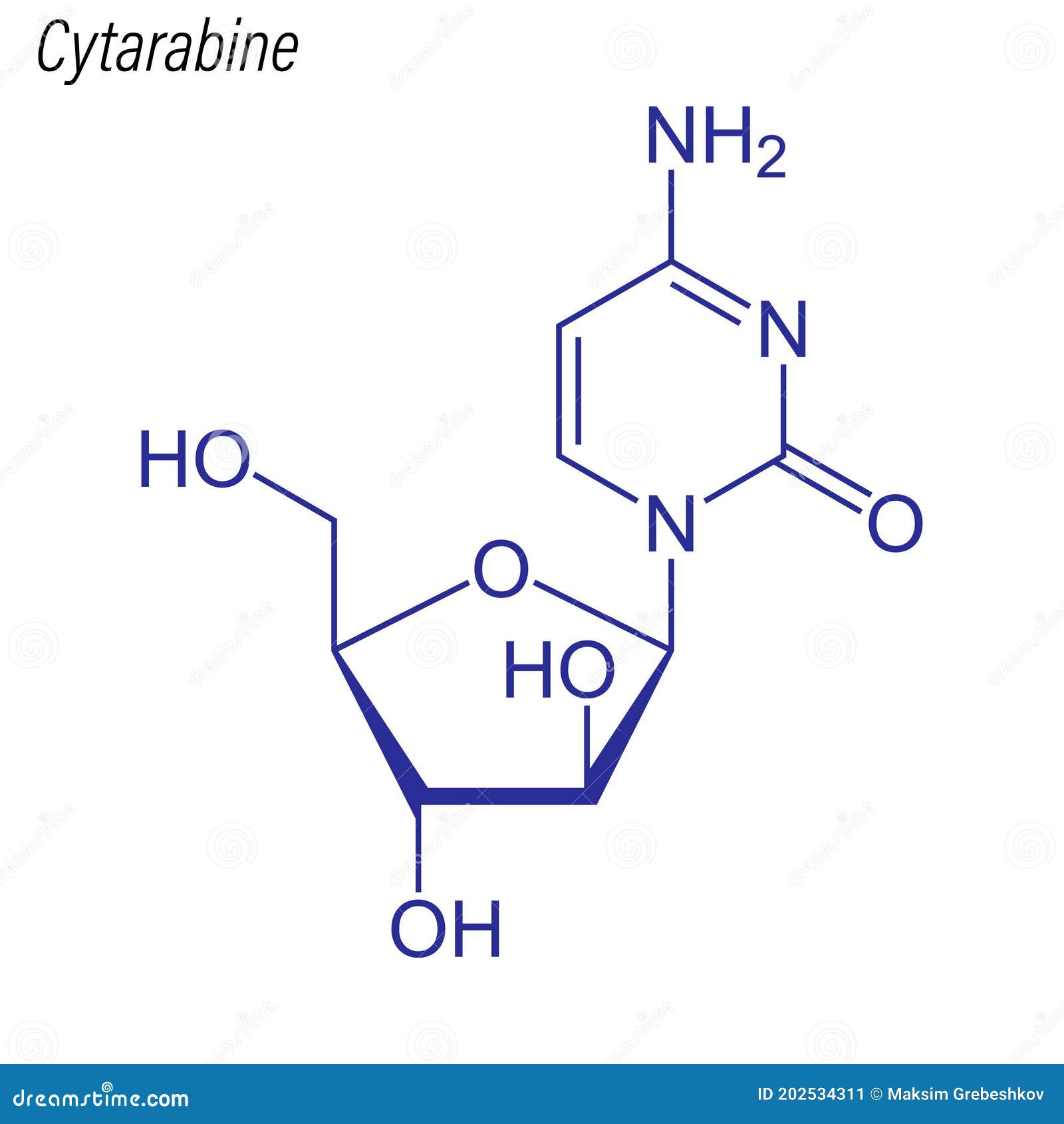 Vector Skeletal Formula of Cytarabine. Drug Chemical Molecule Stock ...
