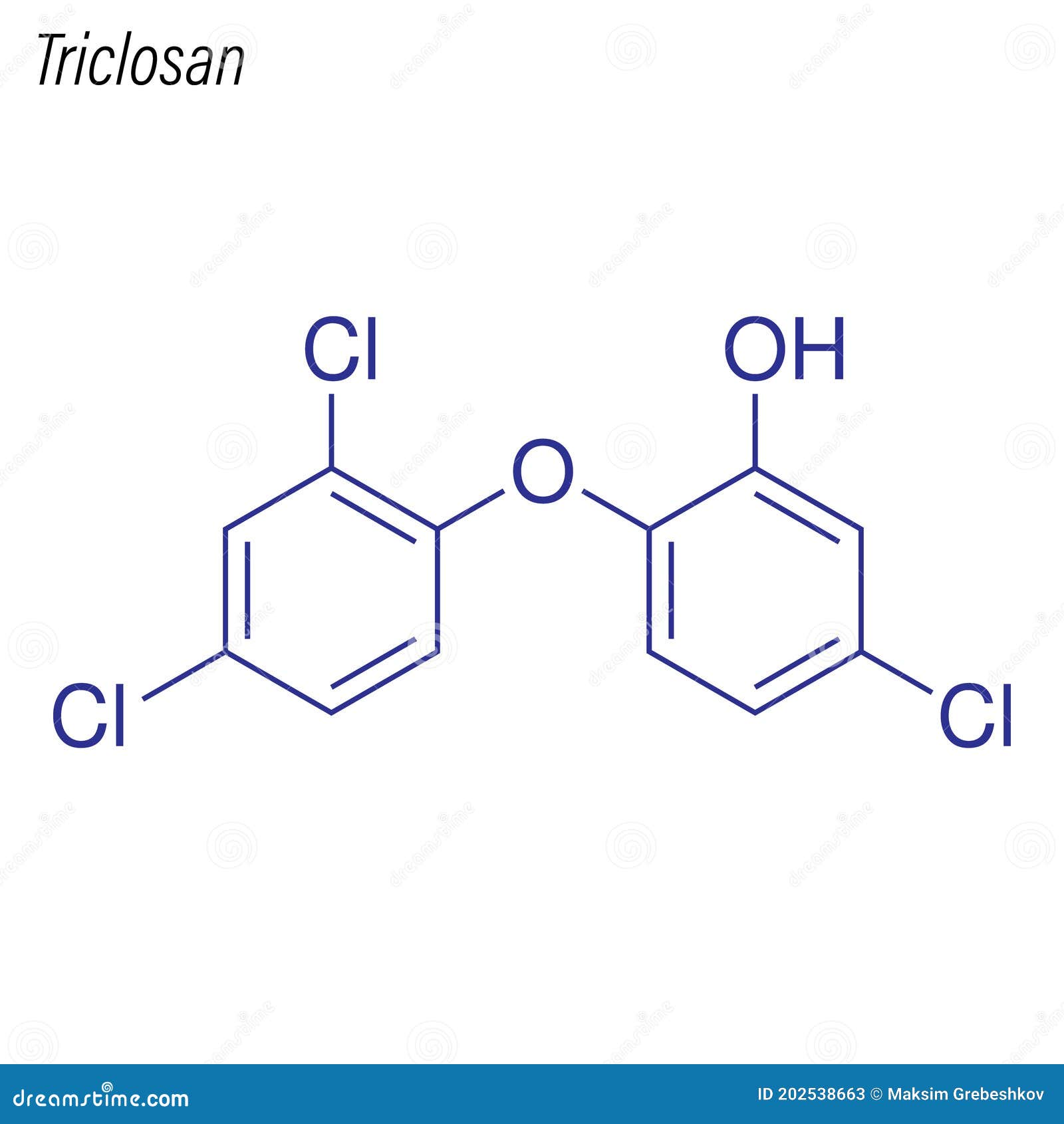 Vector Skeletal Formula of Triclosan. Antimicrobial Chemical Mol Stock ...