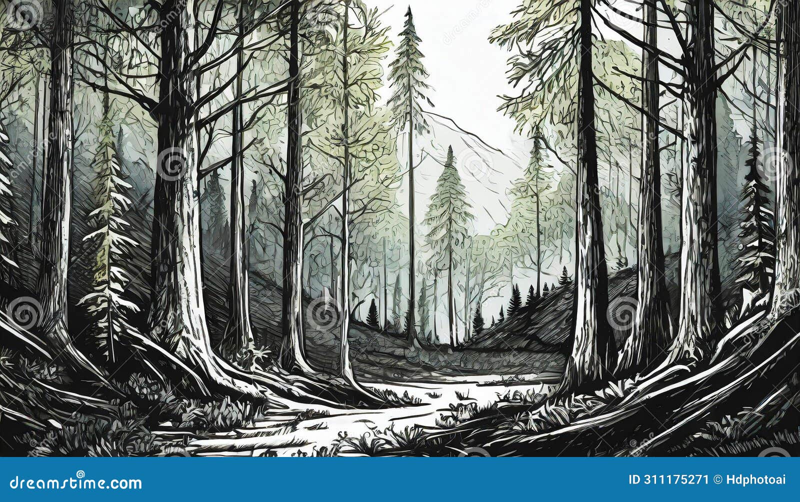 Vector Sketch, Banner. Forest, Imitation of a Pencil Drawing Stock ...