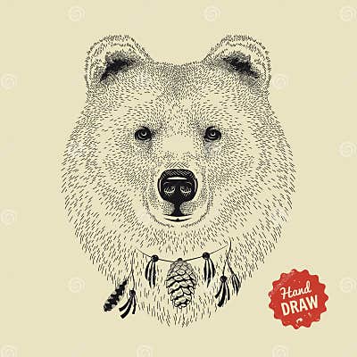 Vector Sketch of a Bear Face. Bear Head, Front View Stock Vector ...