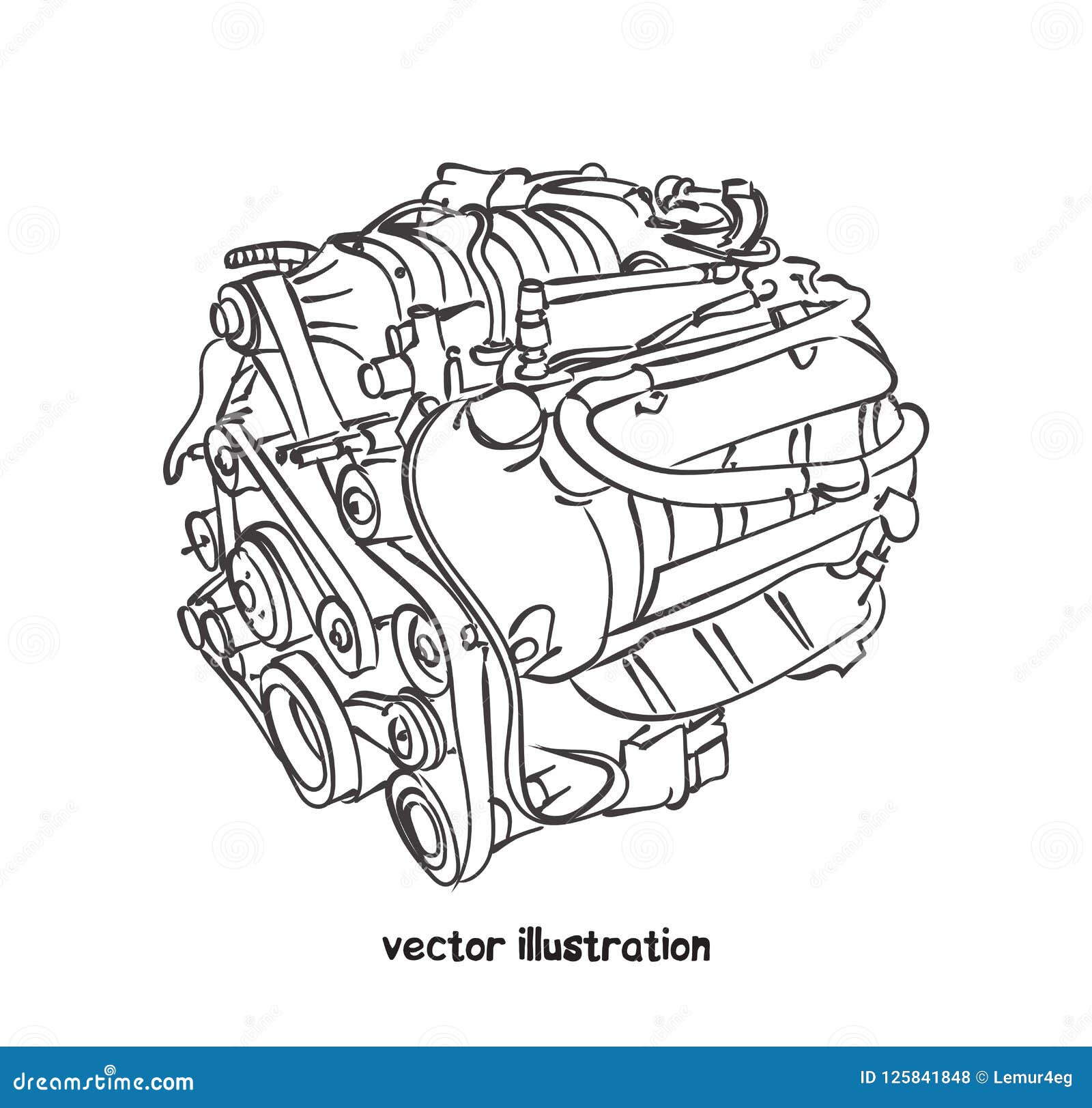 Vector Sketch of Car Engine Stock Vector - Illustration of engineering ...