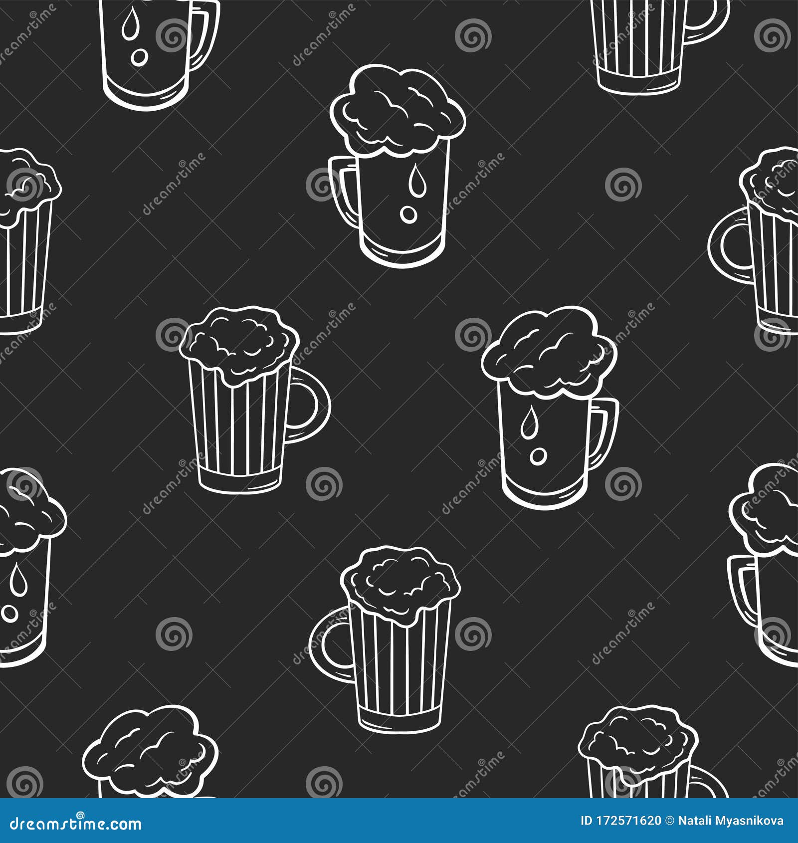 Vector Sketch Cartoon Seamless Pattern with Beer. Stock Vector ...