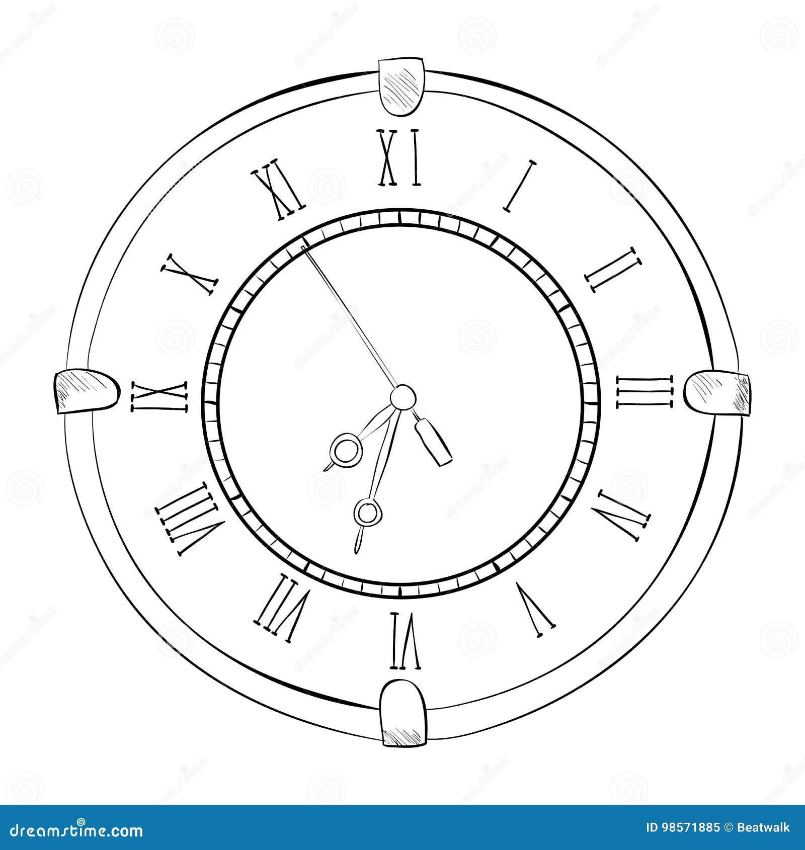Vector sketch of clock stock vector. Illustration of graphic - 98571885 Vector sketch of clock stock vector. Illustration of graphic - 98571885
