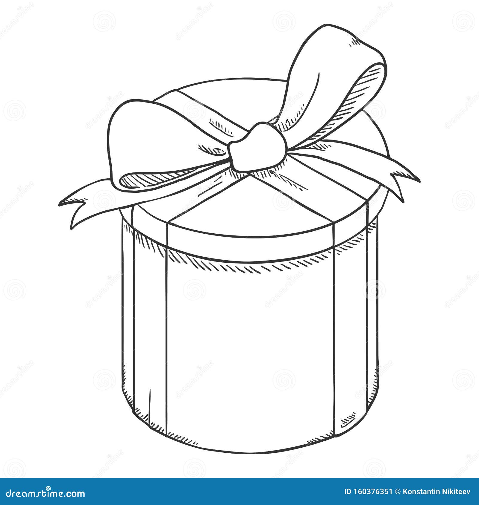 Vector Sketch Gift Box with Ribbon and Bow Stock Vector - Illustration ...