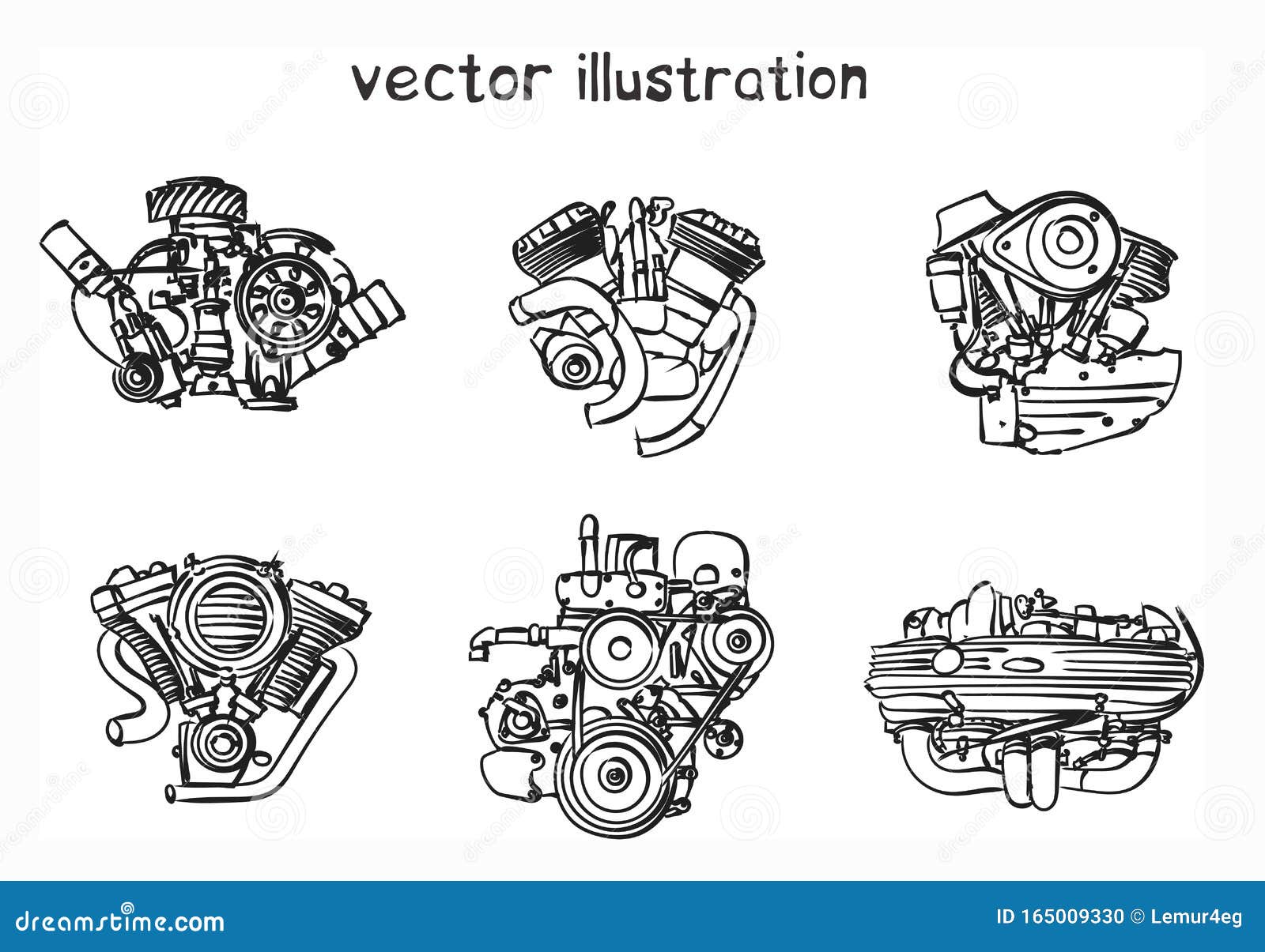 Vector sketch of engine stock vector. Illustration of print - 165009330