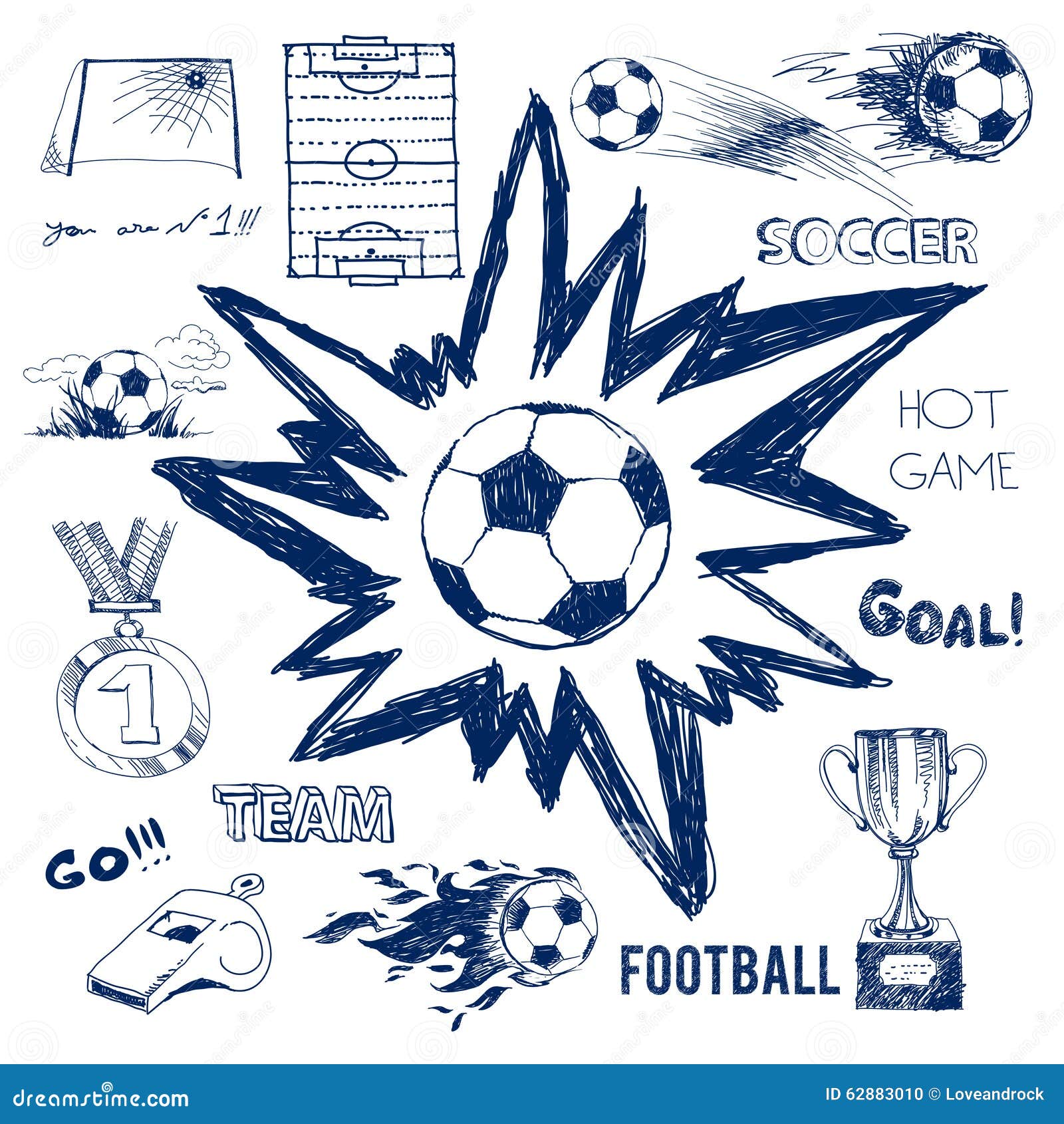 Vector Sketch of Football Elements Stock Illustration - Illustration of ...