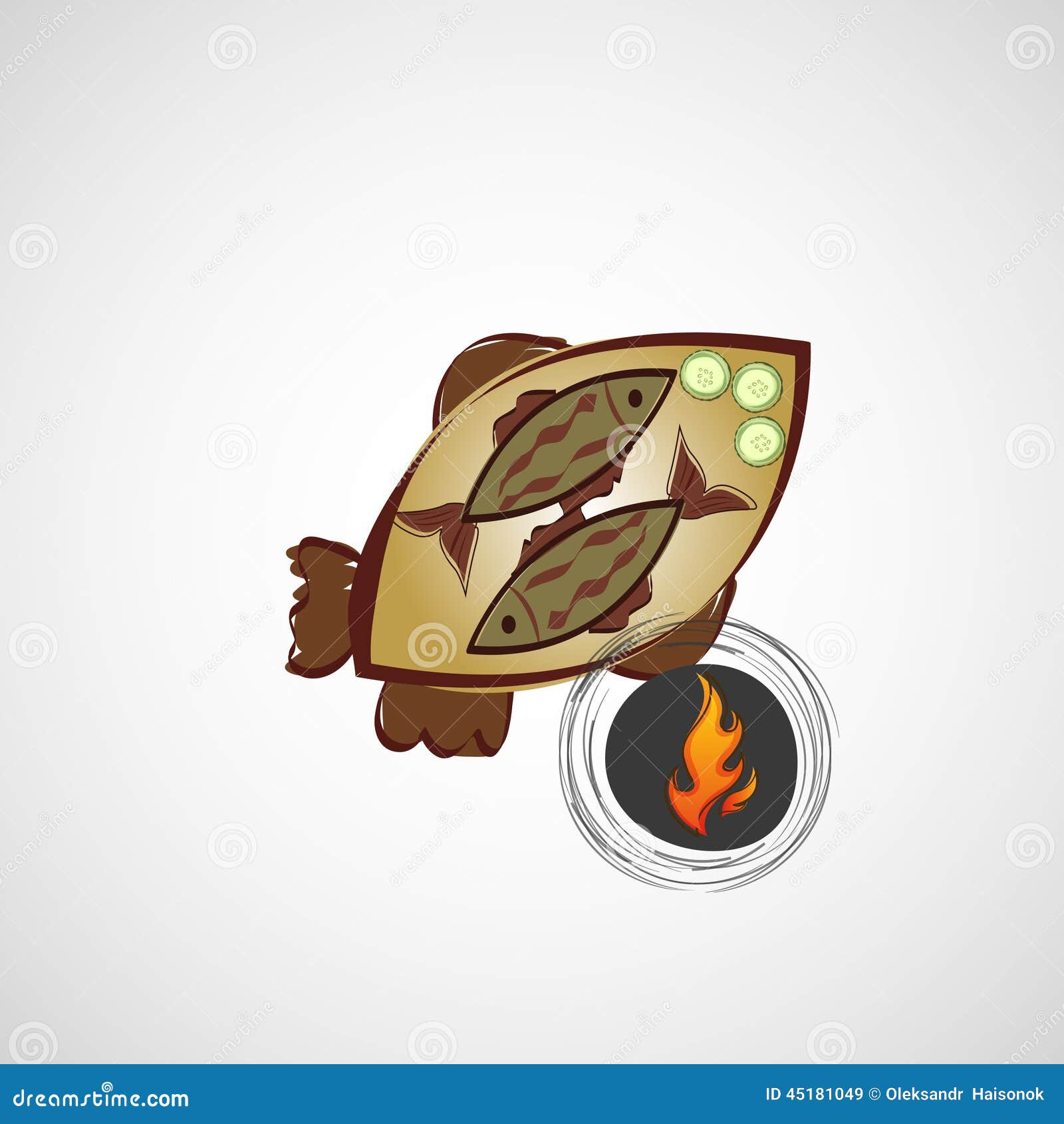 Vector Sketch of Fried Fish on a Plate Stock Vector - Illustration of ...