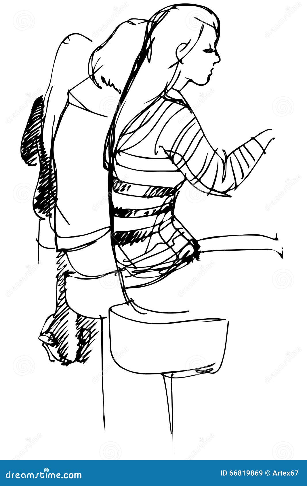 Vector Sketch of the Girl on High Stools at the Bar Sit Stock Vector ...