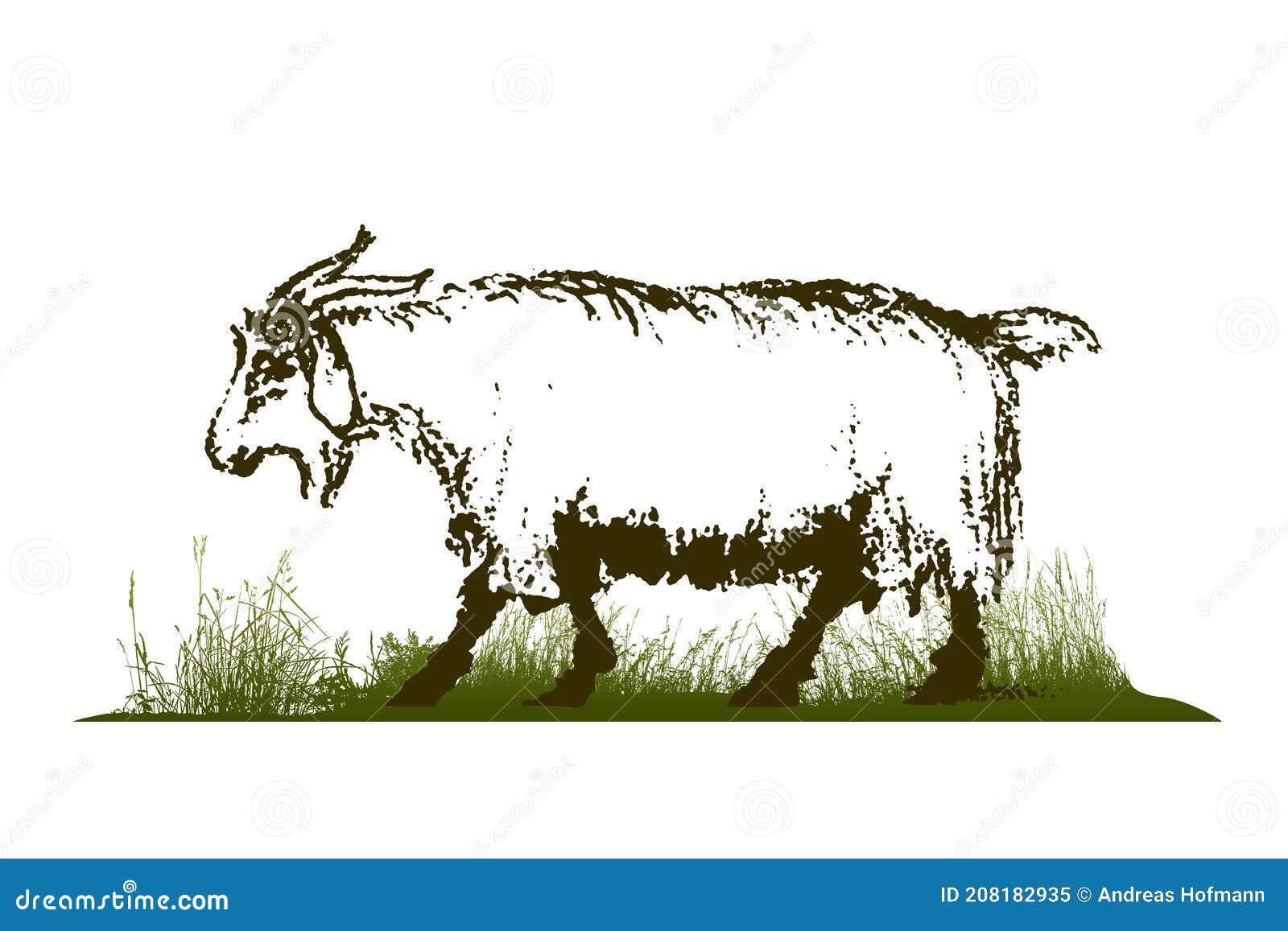 Vector Sketch of a Goat in the Grass Stock Illustration - Illustration ...