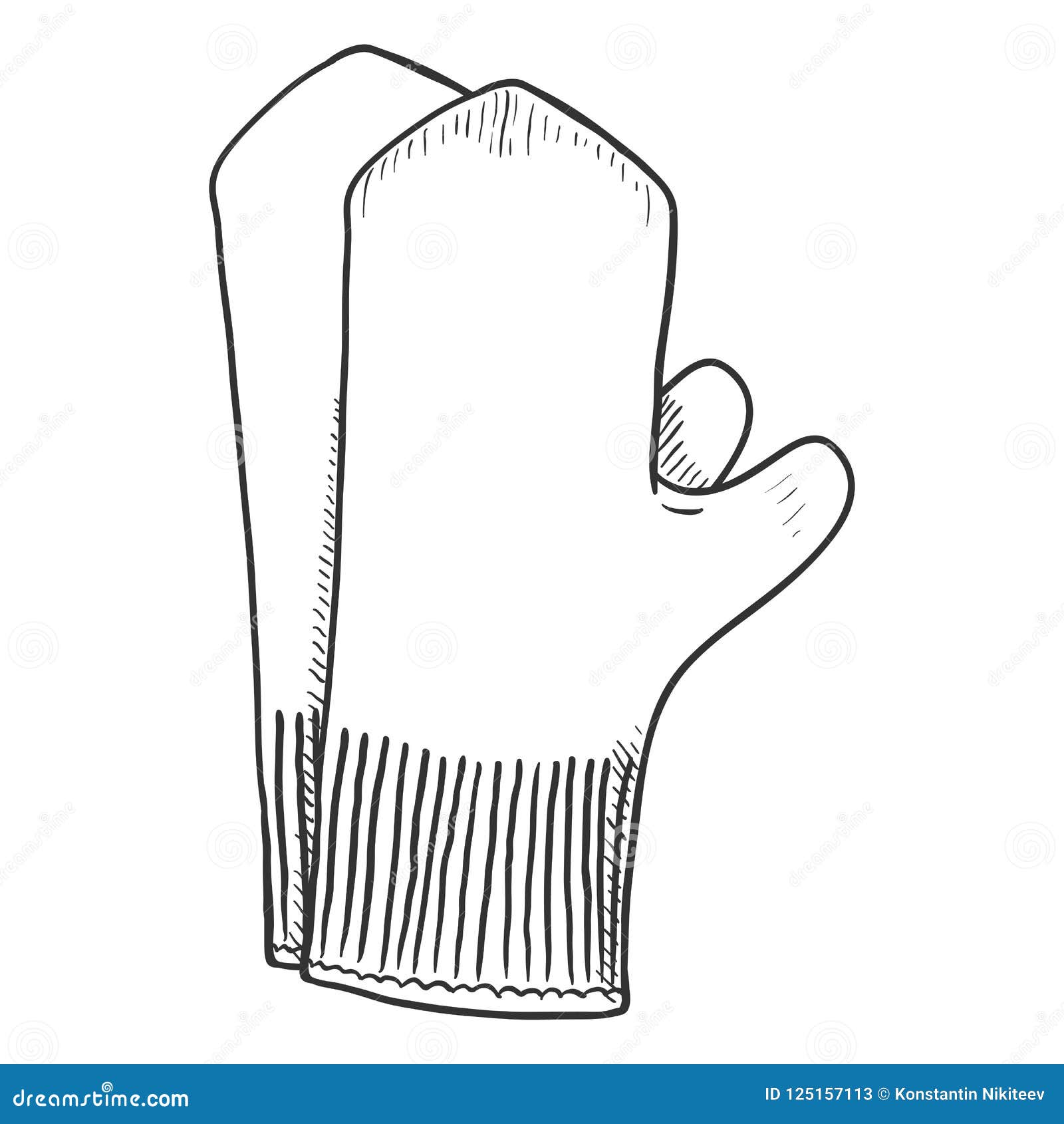 Vector Black Sketch Illustration - Classic Woolen Mittens Stock Vector ...