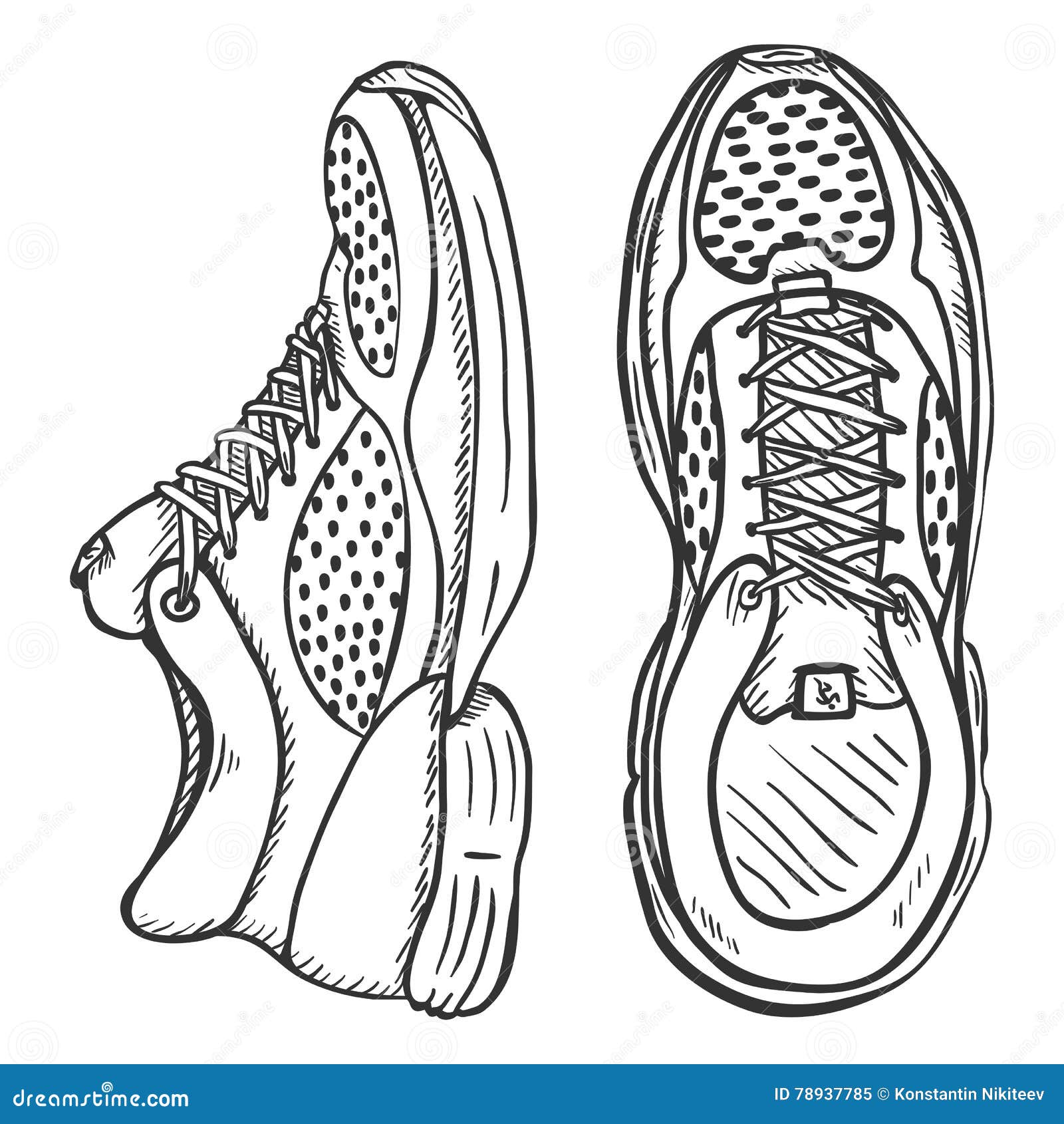 Vector Sketch Illustration - Pair of Running Shoes. Top and Side View ...