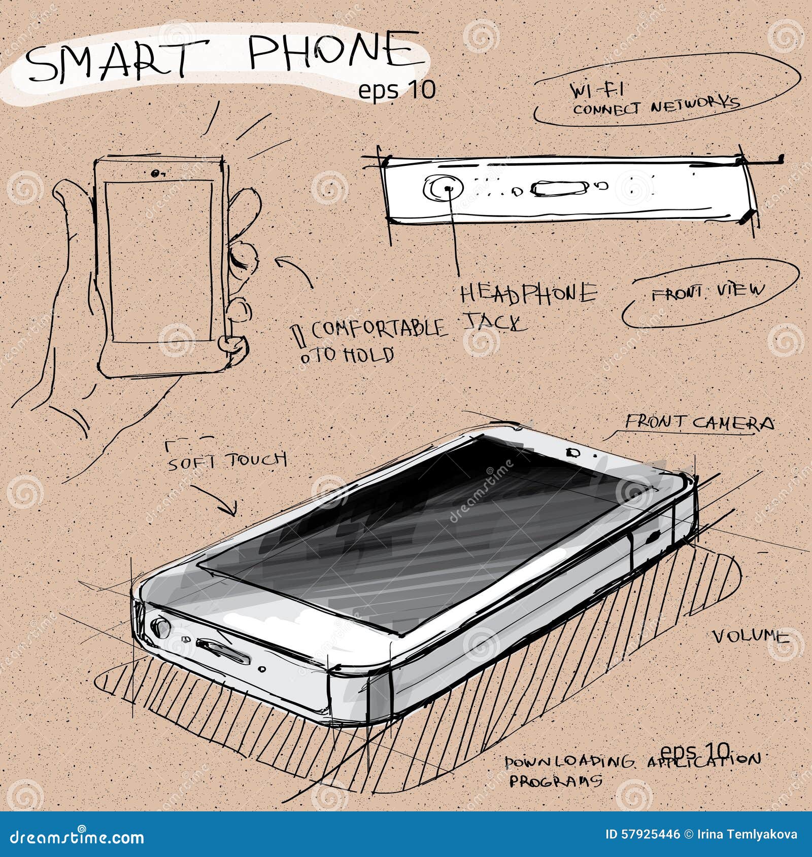 Vector Sketch Illustration - Smartphone with Touchscreen Display Stock ...