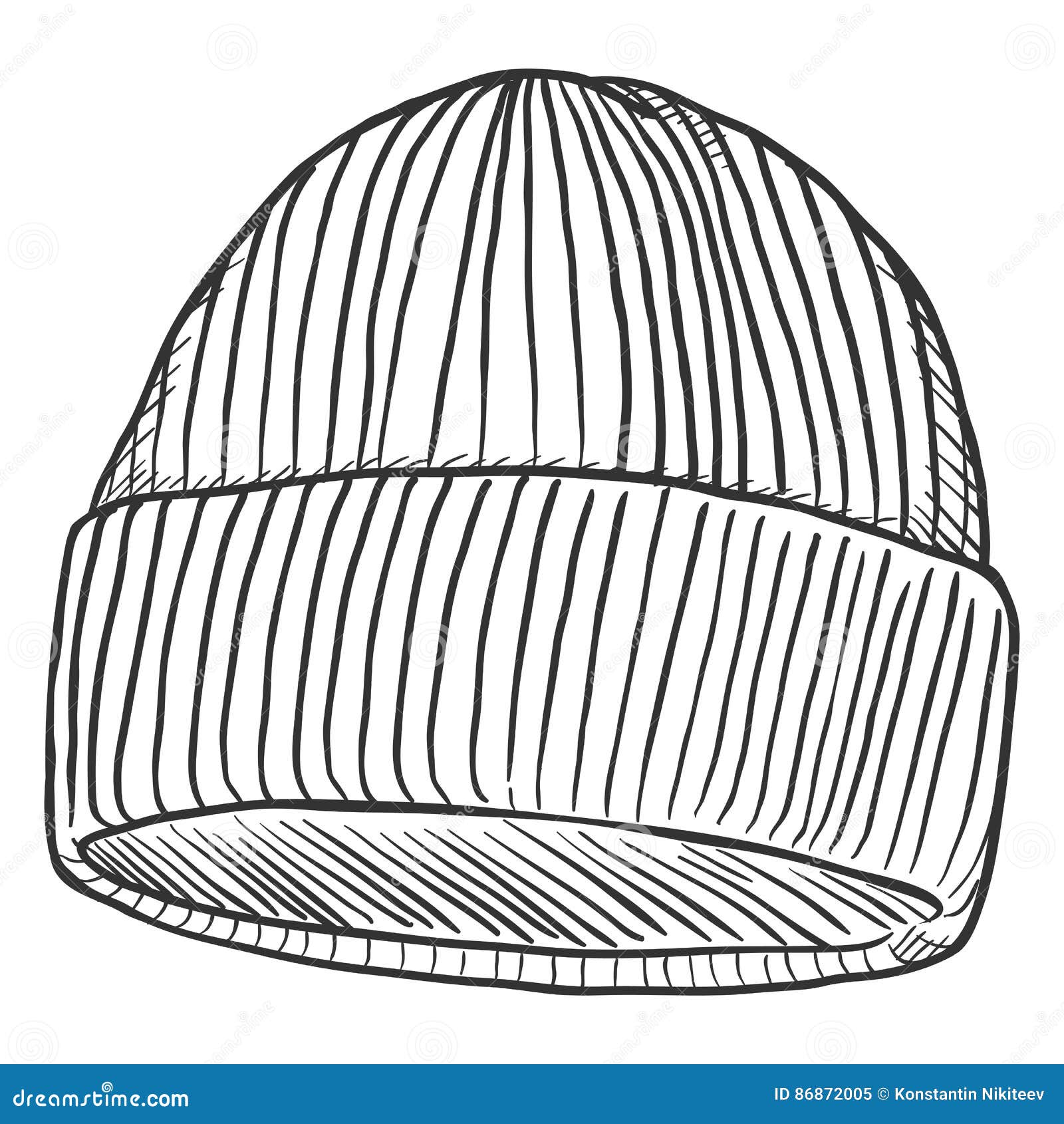 Vector Sketch Knitted Winter Cap Stock Vector - Illustration of head ...