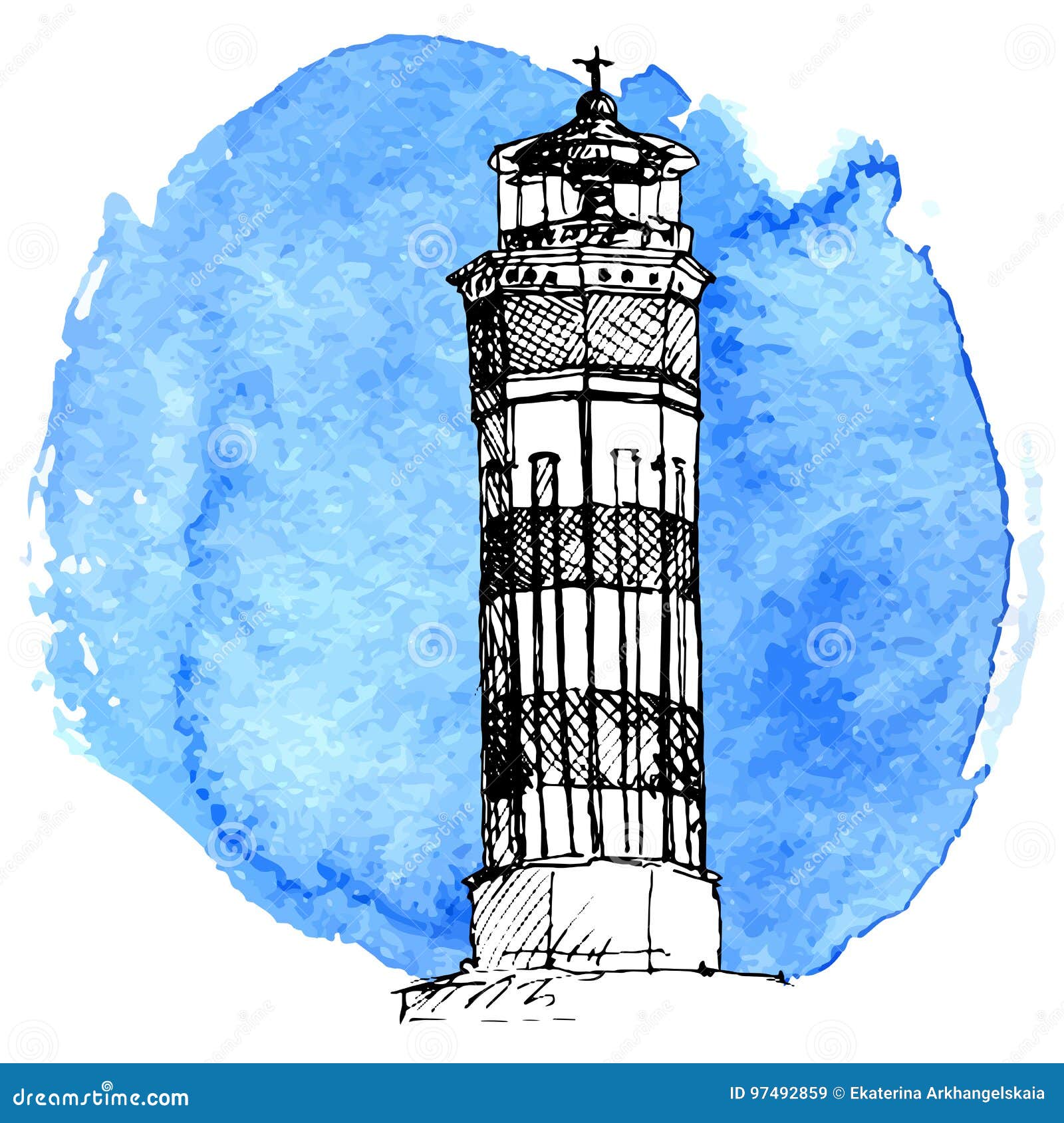 Vector Sketch of Lighthouse Stock Vector - Illustration of ocean ...
