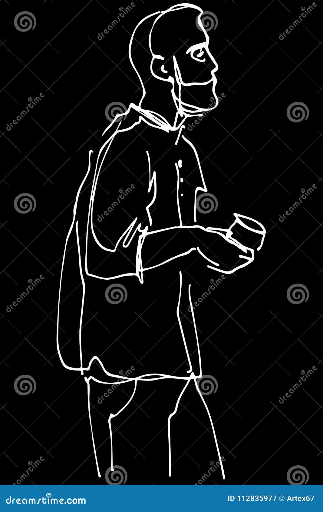 Vector Sketch of a Man with a Beard Drinking Coffee Stock Vector ...