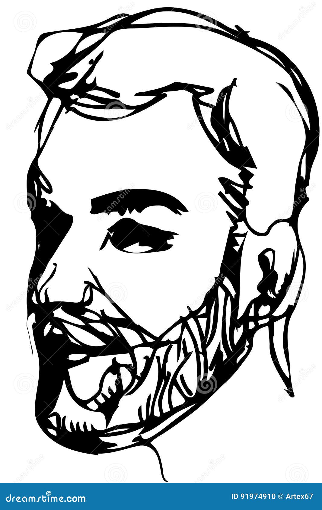 Vector Sketch of a Man with a Beard Smiling Stock Vector - Illustration ...