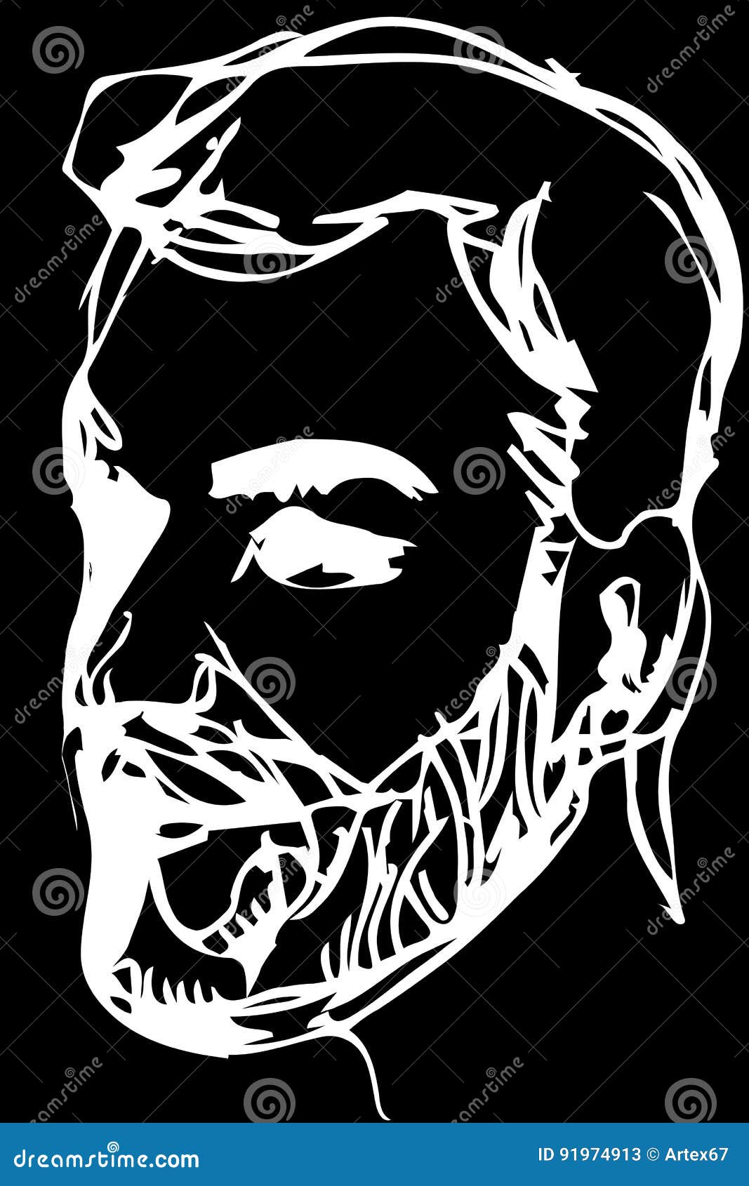 Vector Sketch of a Man with a Beard Smiling Stock Vector - Illustration ...