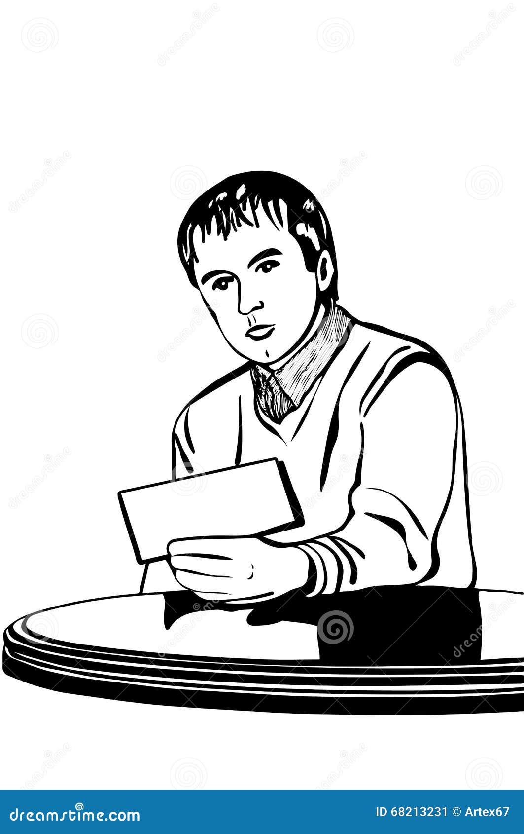 Vector Sketch of a Man at a Table Reading a Note Stock Vector ...